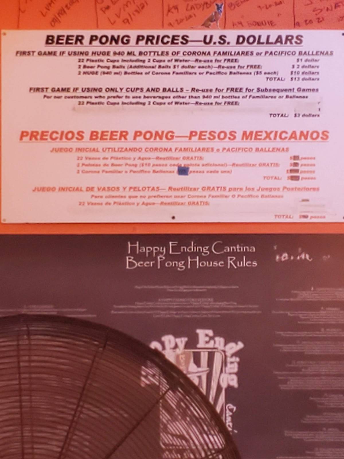 Menu at Happy Ending Cantina pub & bar, Cabo San Lucas, Blvd. Paseo de ...