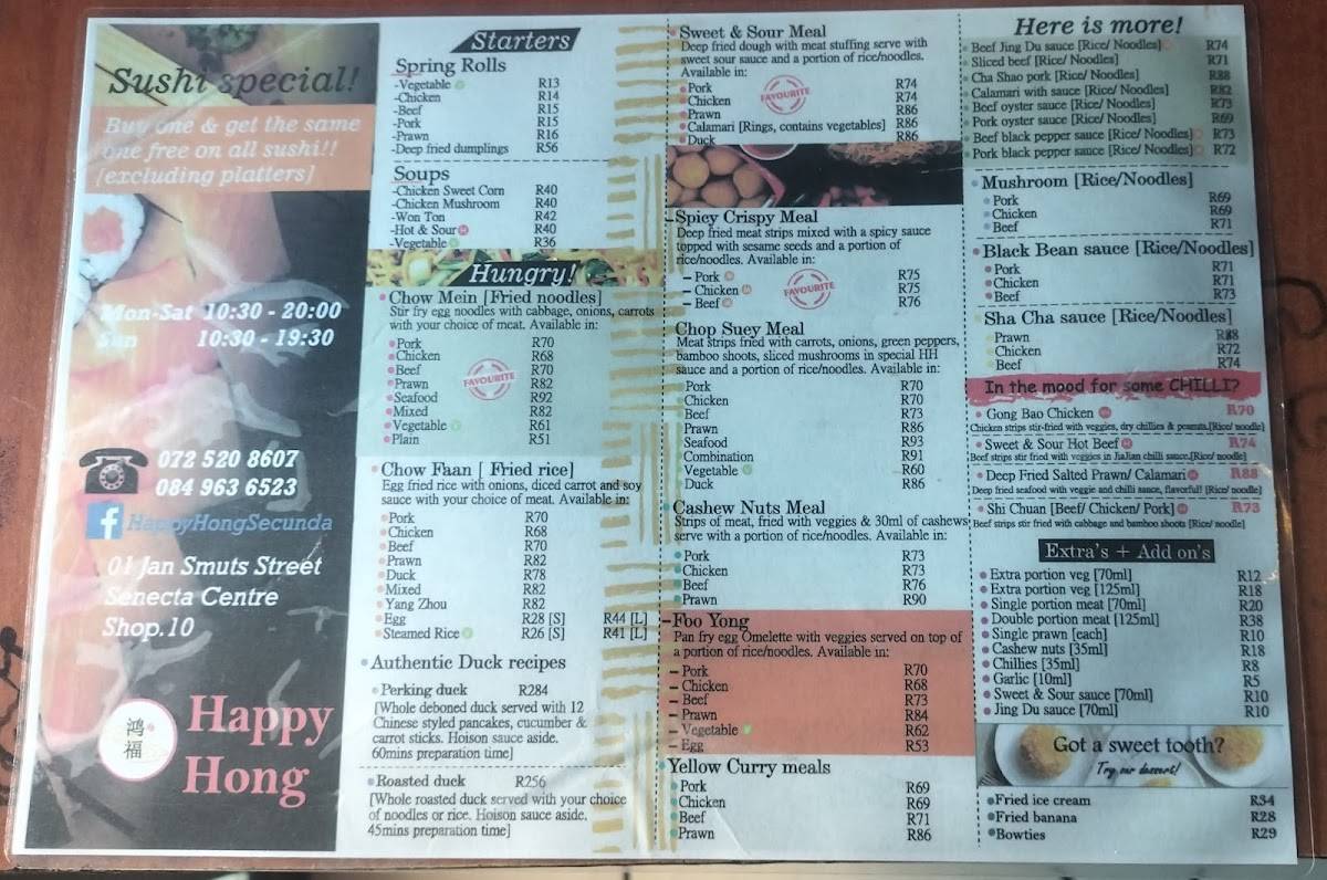 Menu at Happy Hong restaurant, Secunda, Shop no:10
