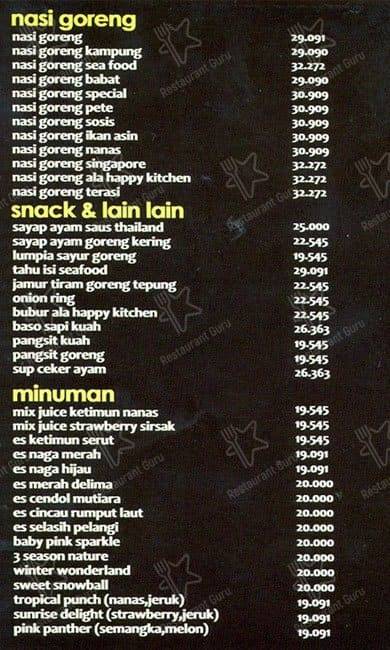 Menu at Happy Bakery, Jakarta, Jl. Layur No.24