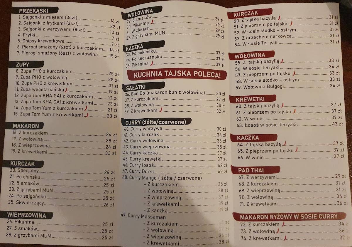 Menu at Happy Star restaurant, Zabrze