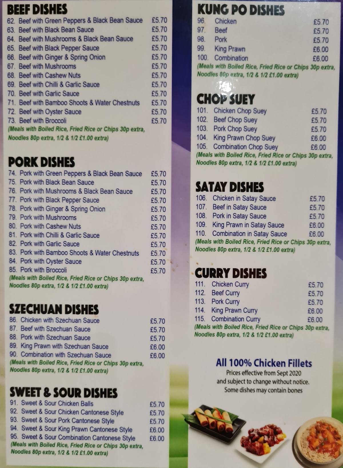 Menu at Happy Village fast food, England, 9 Main St
