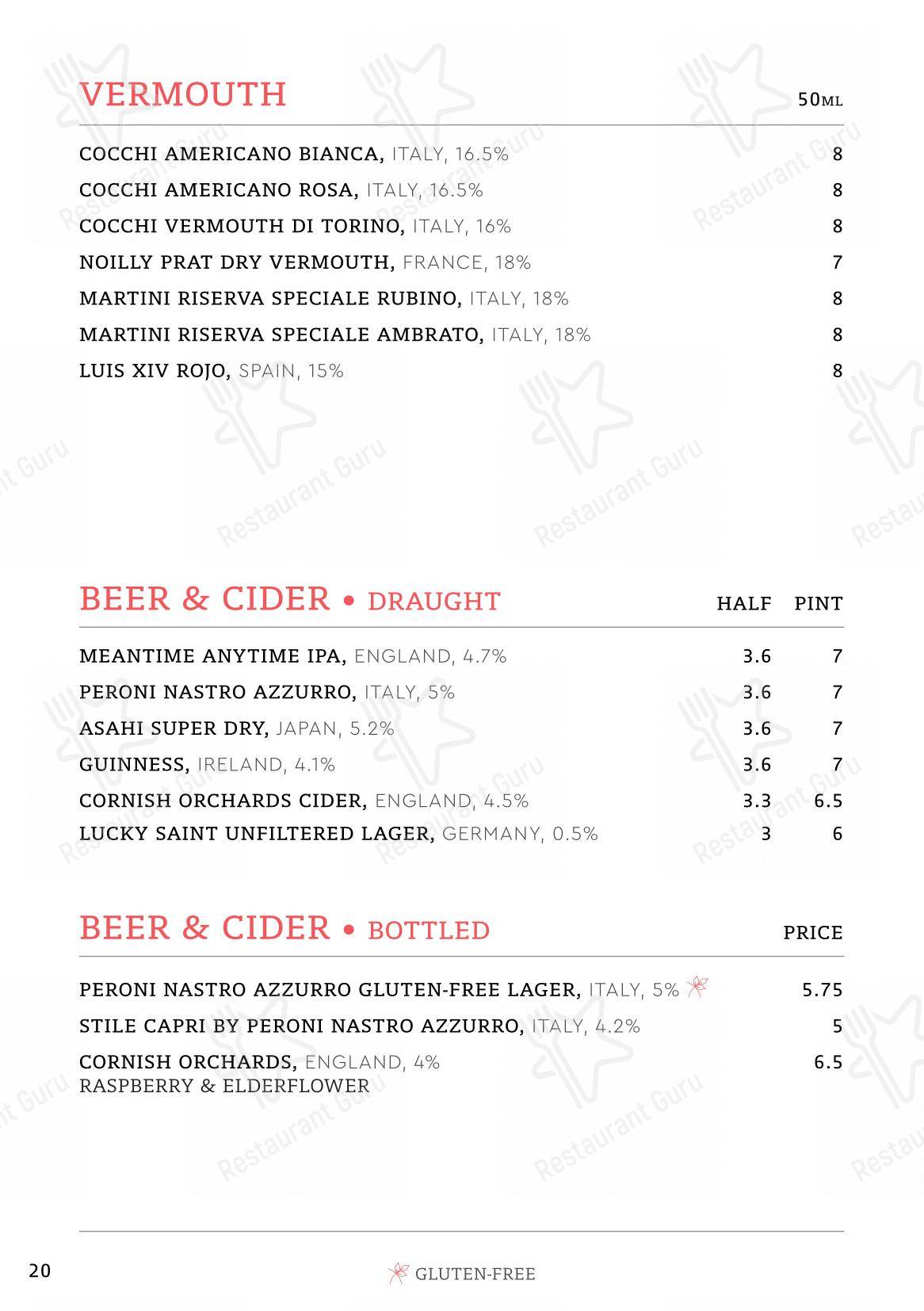 Menu at HarBAR on 6th, Southampton