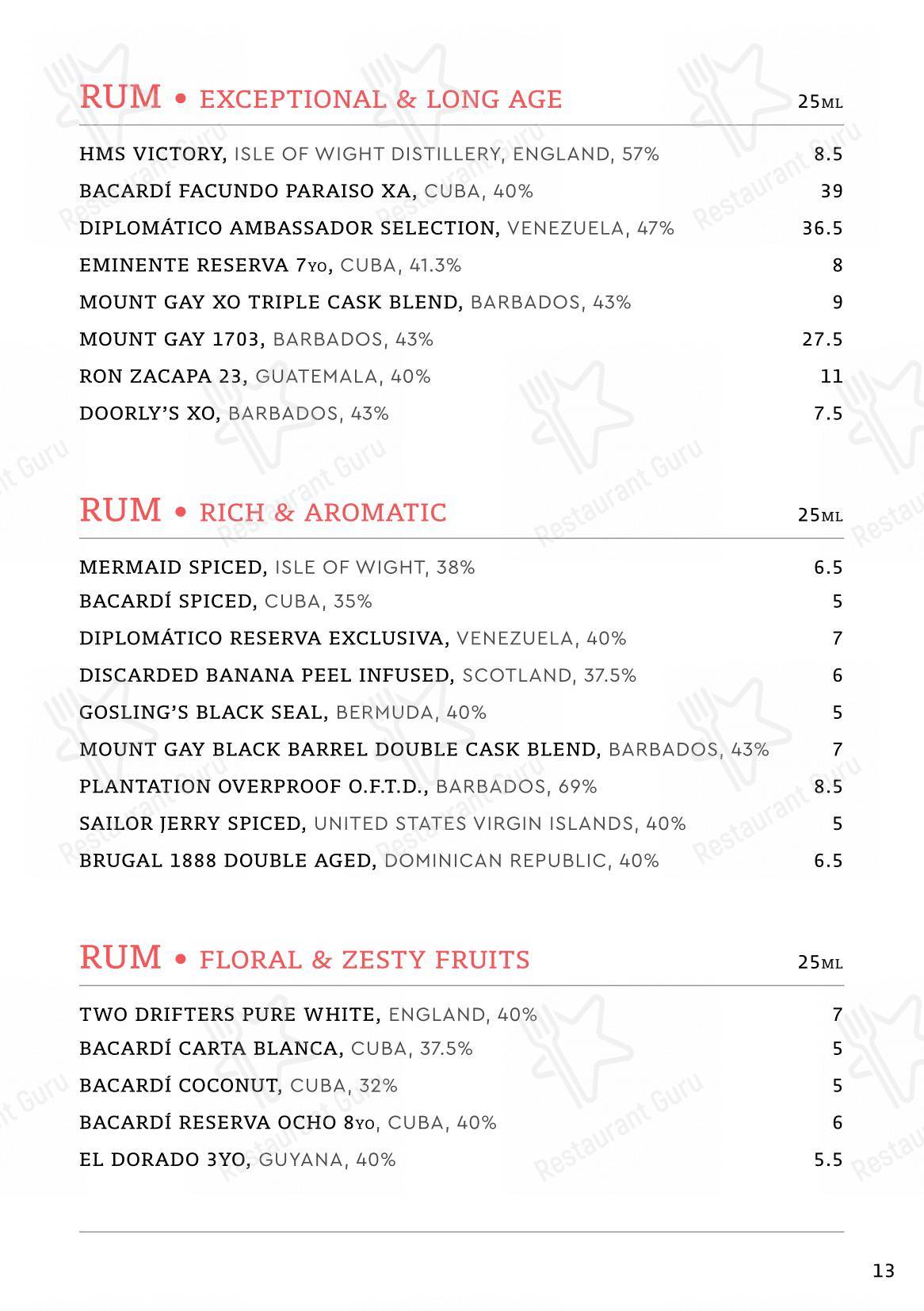 Menu at HarBAR on 6th, Southampton