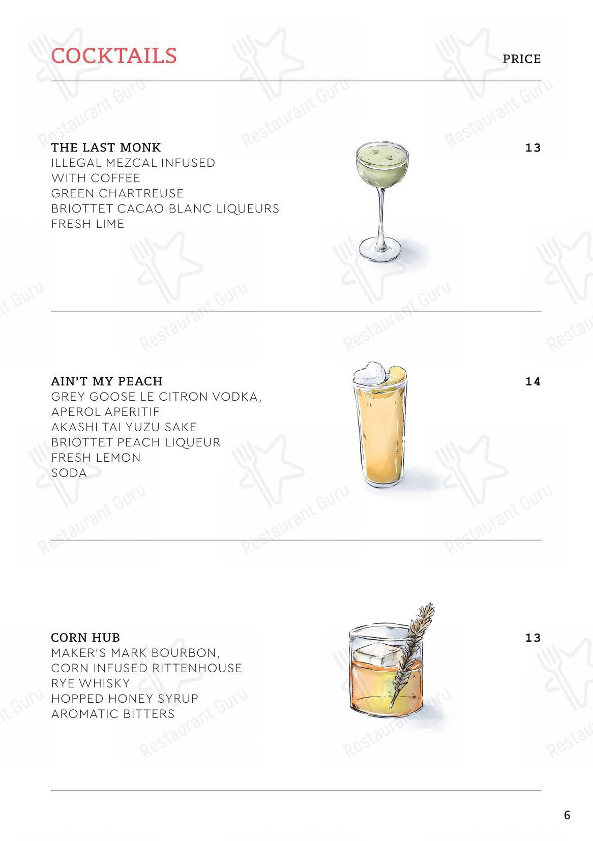 Menu at HarBAR on 6th, Southampton