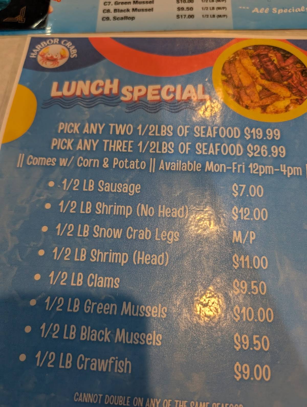 Menu at Harbor Crabs restaurant, Scranton, Ravine St