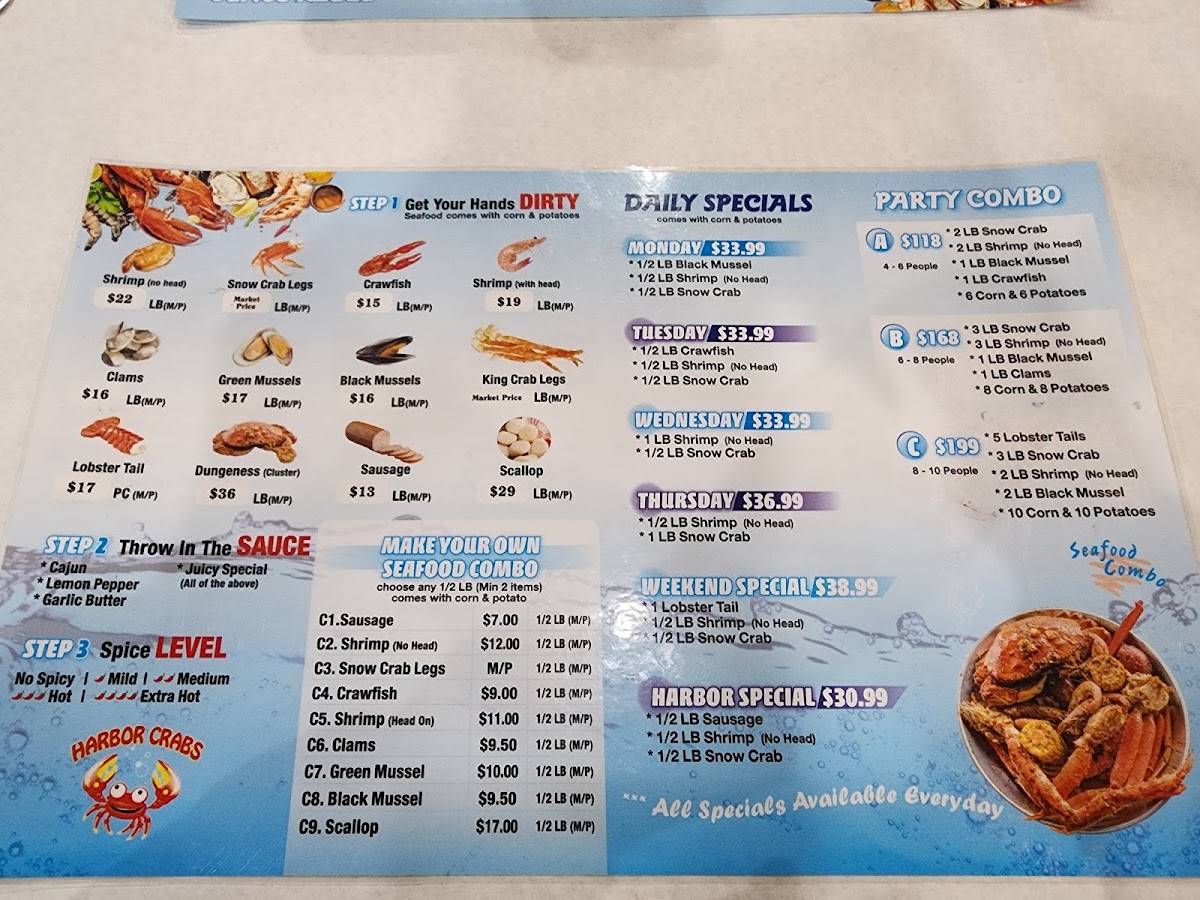 Menu at Harbor Crabs restaurant, Dickson City, 1132 Ravine St