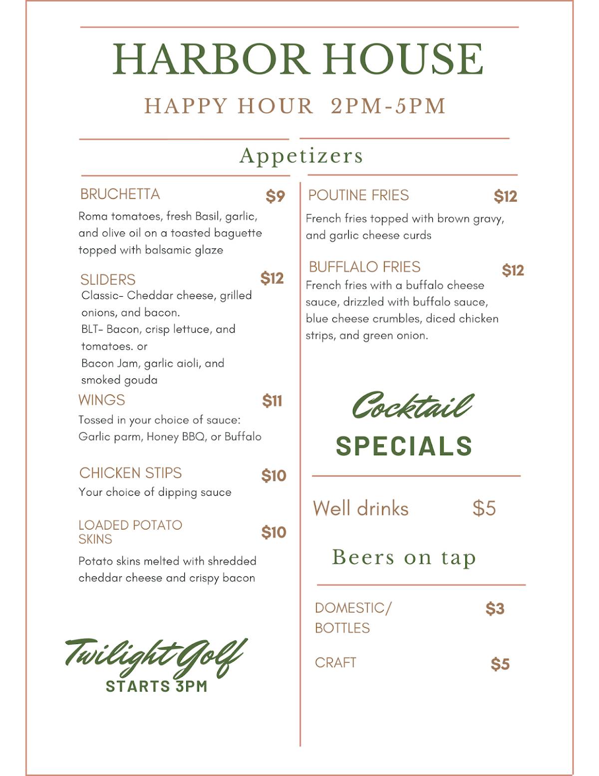 Menu at Harbor House LLC. restaurant, Klamath Falls