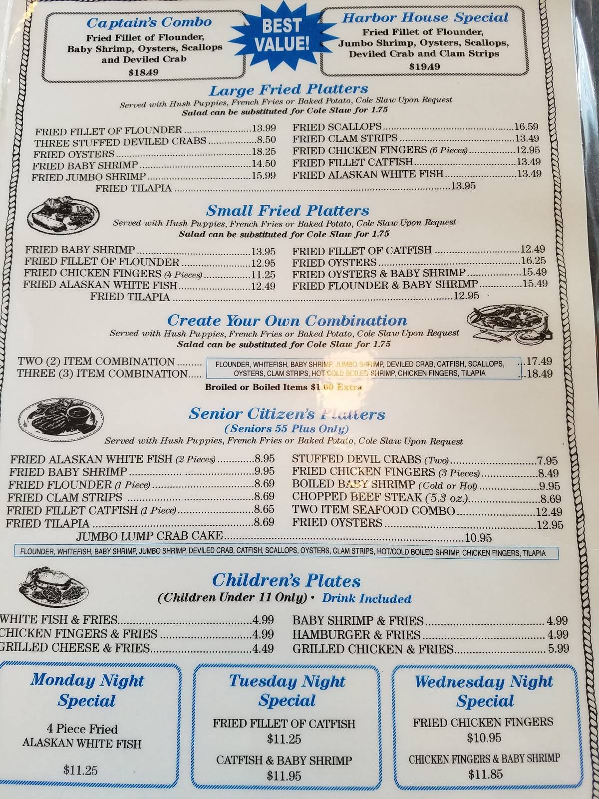Menu at Harbor House Seafood & Steak restaurant, Abingdon