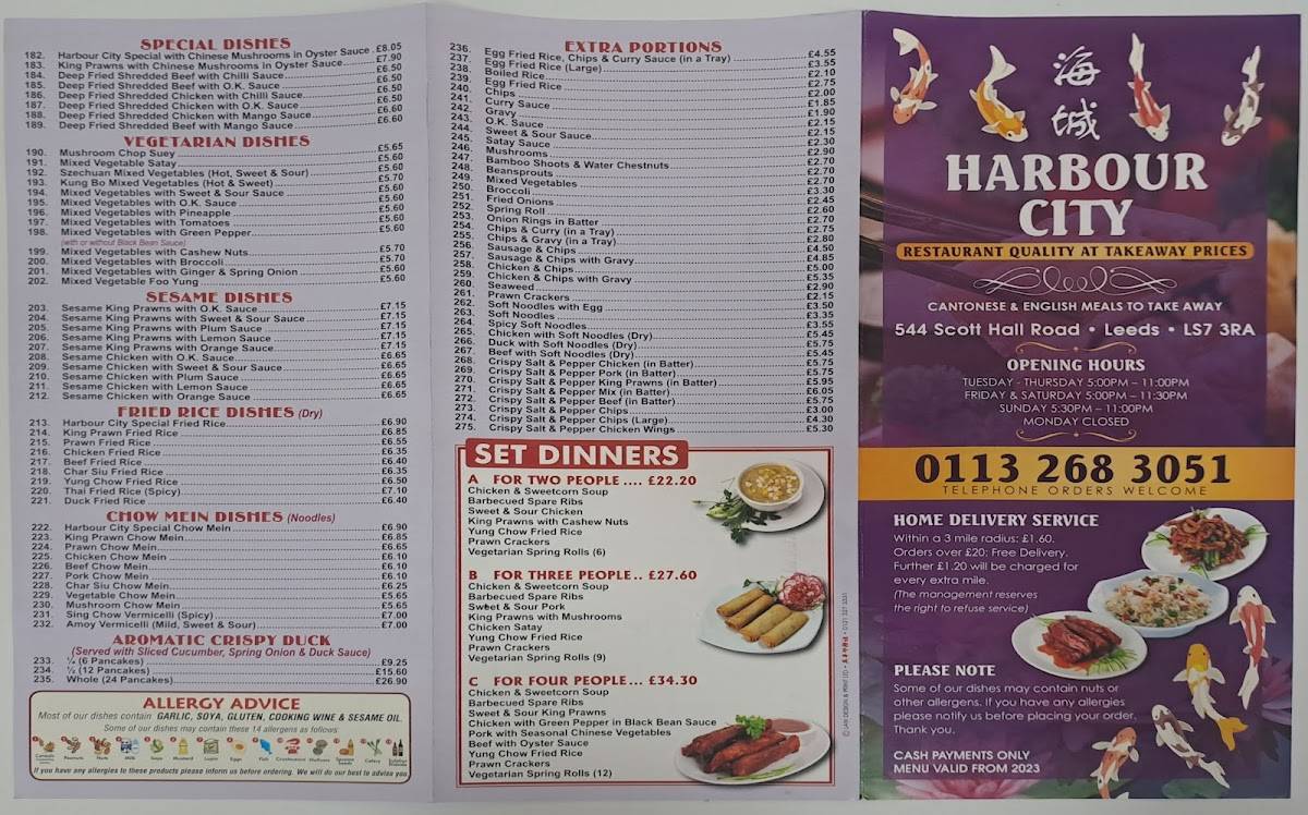 Menu at Harbour City fast food, Leeds