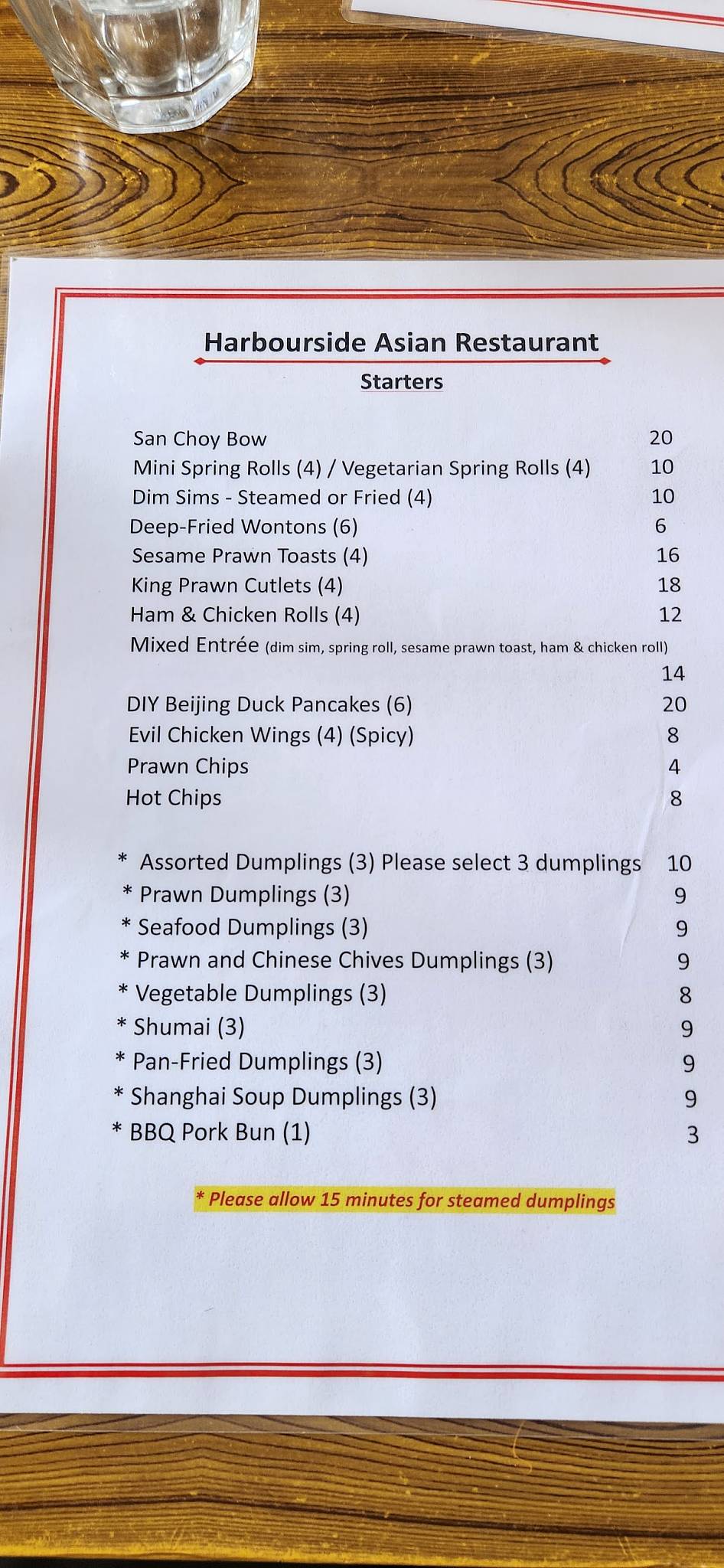Menu at Harbourside Asian Restaurant, Ulladulla