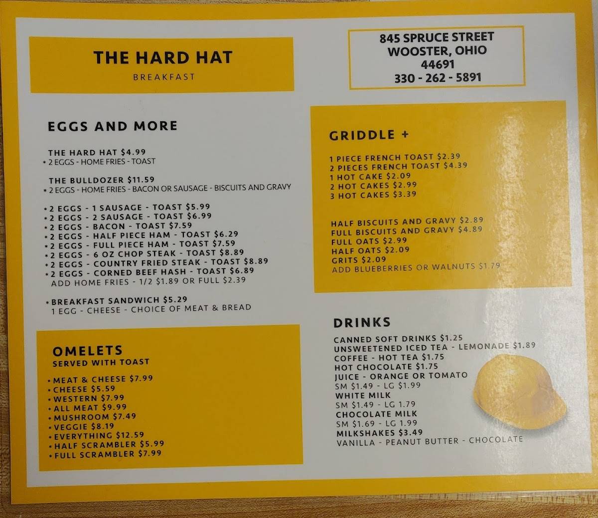 Menu at Hard Hat Restaurant, Wooster, 845 Spruce St