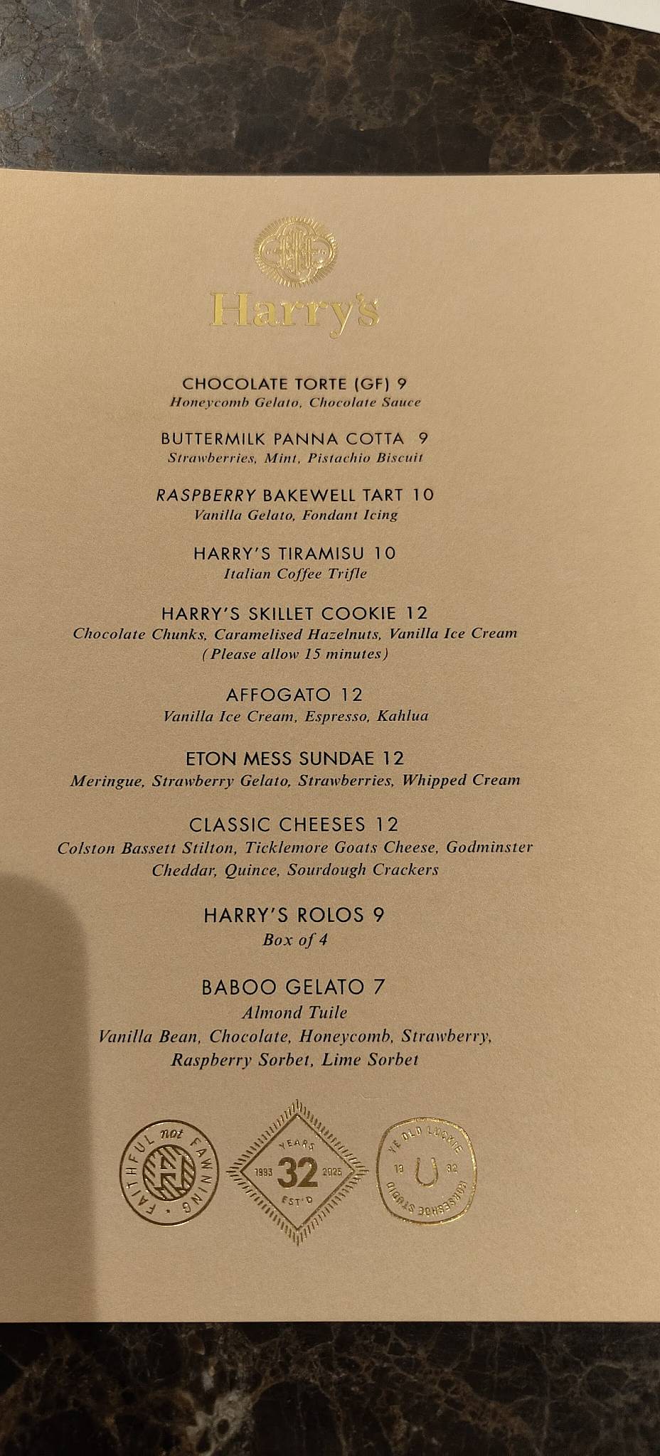 Menu at Harry's Restaurant, Exeter