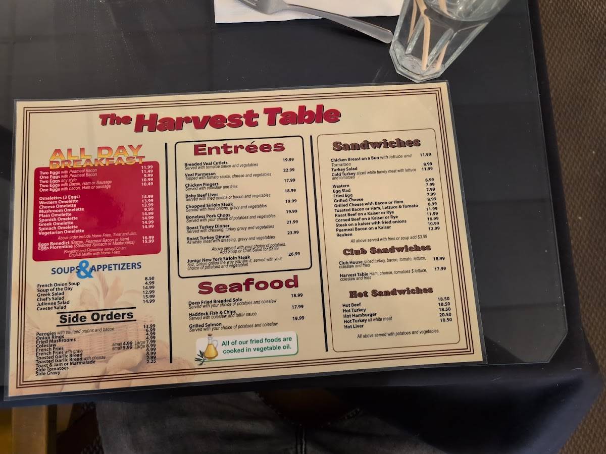 Menu at Harvest Table restaurant, Burlington