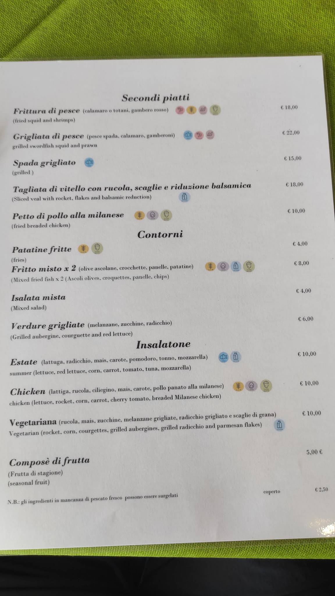 Menu au Havana San Leone restaurant, San Leone, Viale delle Dune