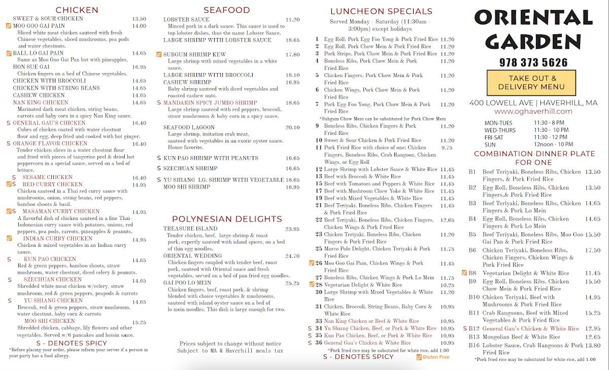 Menu at Oriental Garden restaurant, Haverhill