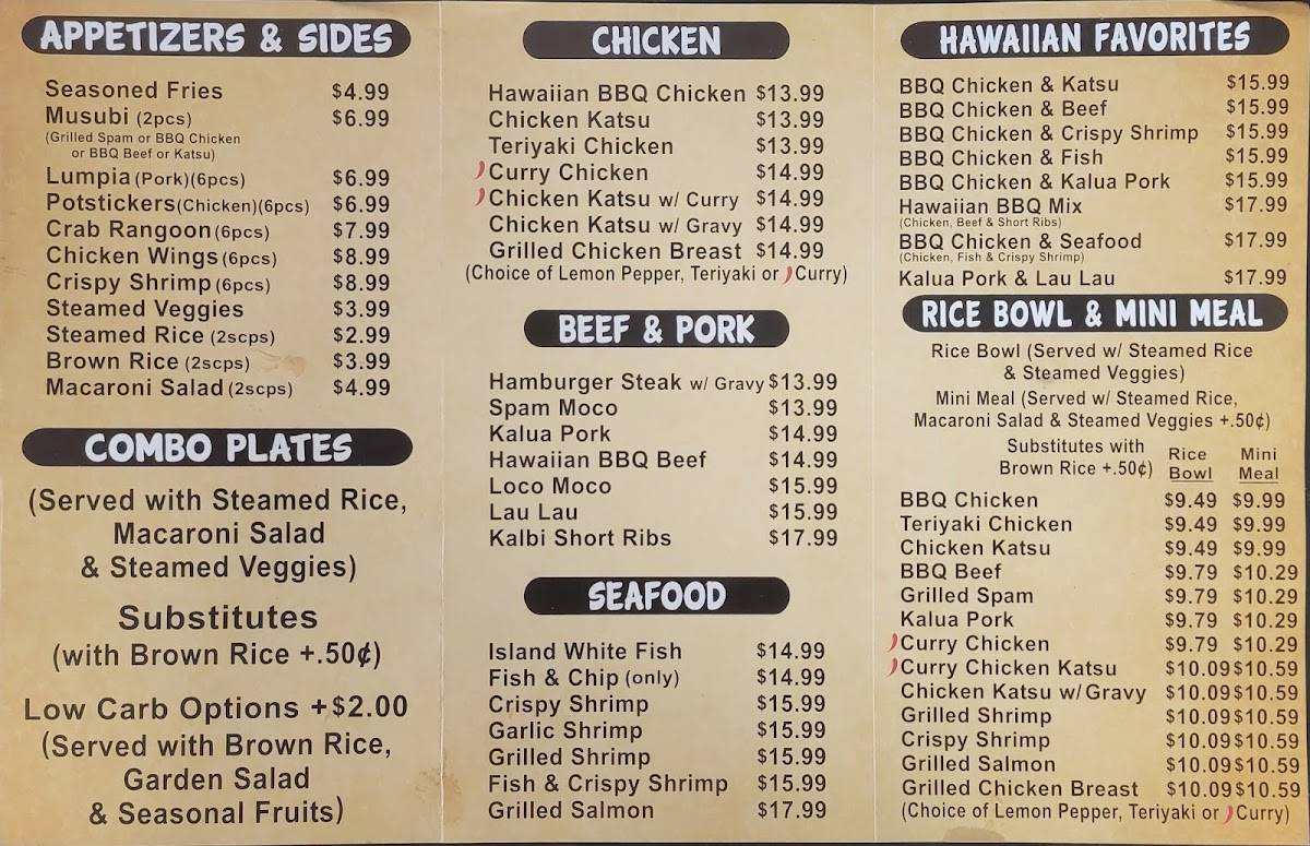 Menu at Hawaiian BBQ Express Vacaville, Vacaville