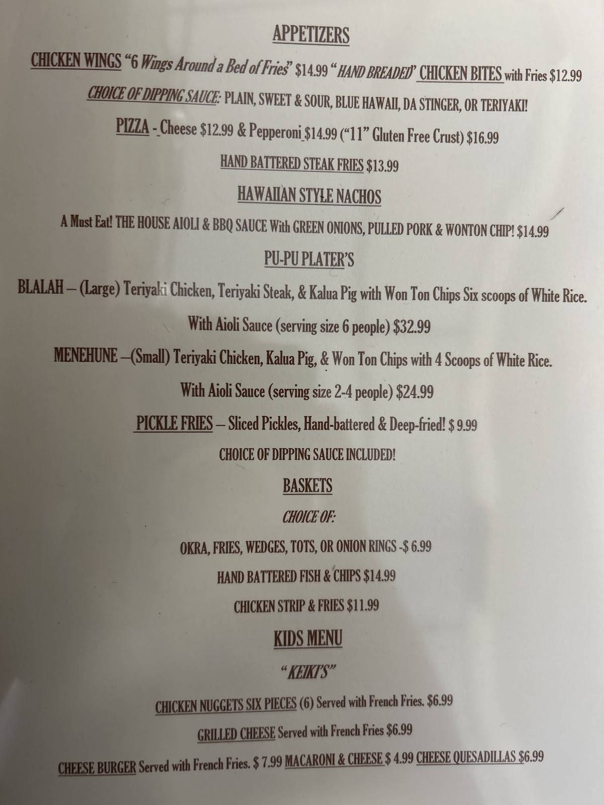 Menu at Hawaiian Style Grill restaurant, Guthrie