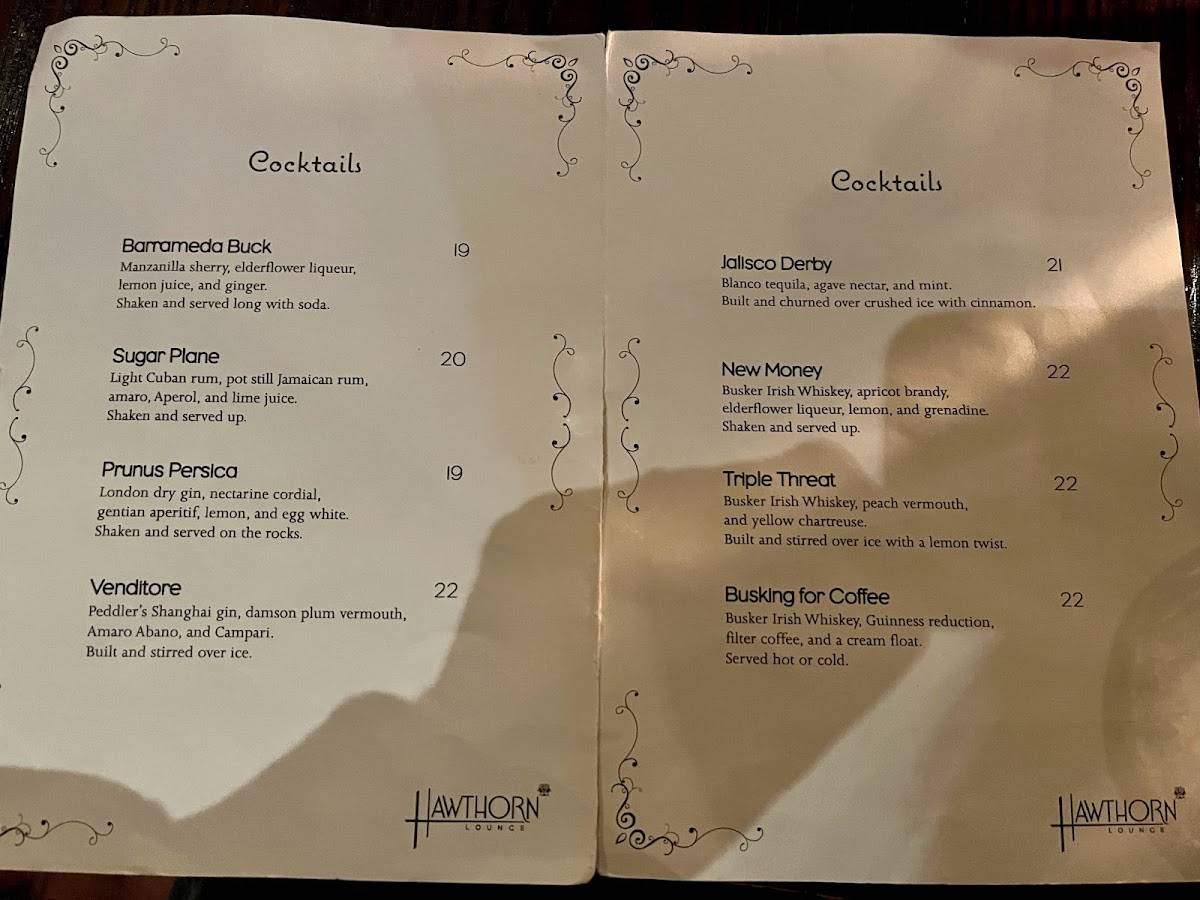 Menu at Hawthorn Lounge pub & bar, Wellington