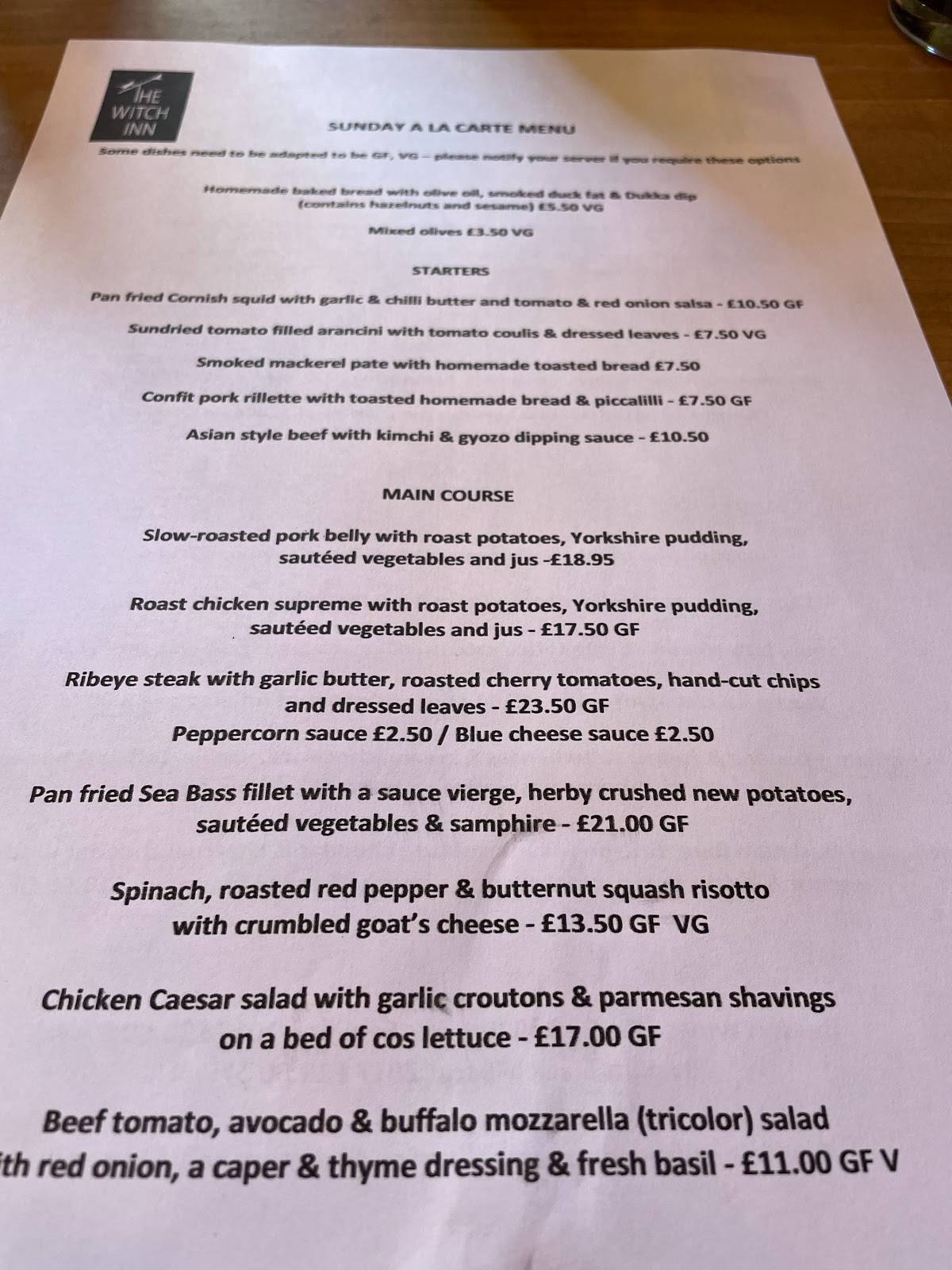 Menu at The Witch Inn pub & bar, Haywards Heath