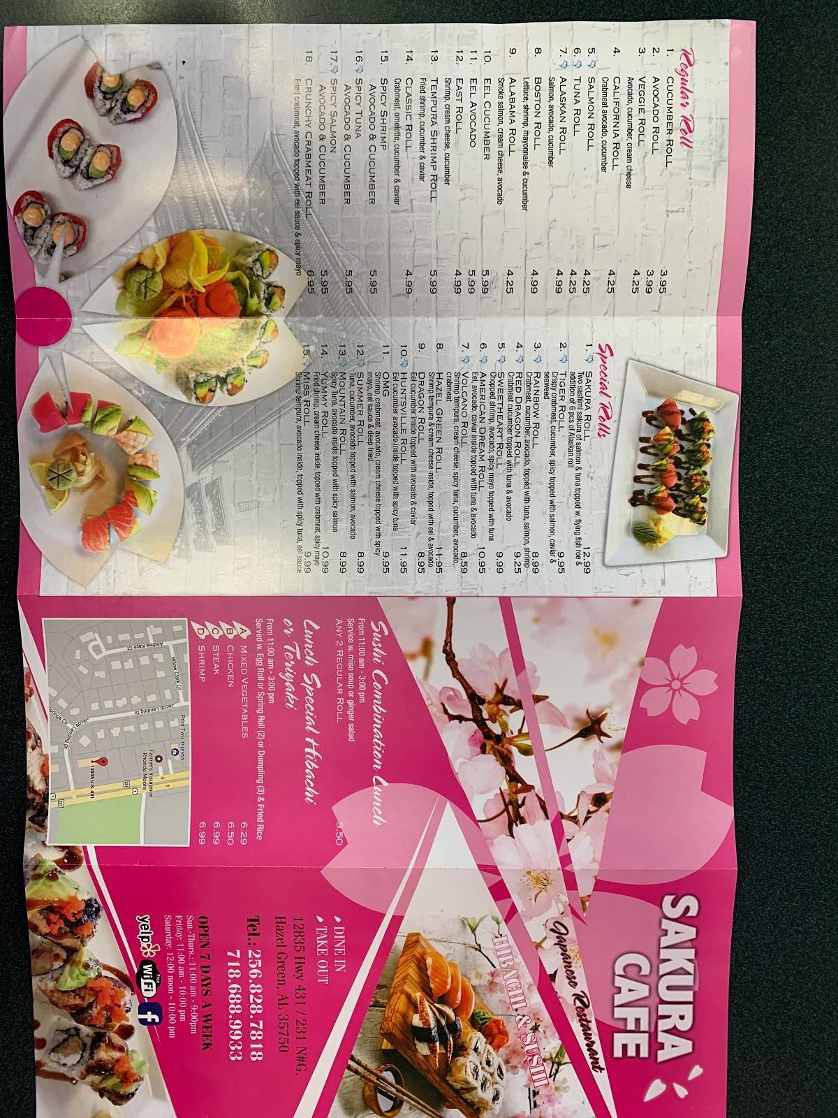 Menu at Sakura Cafe, Hazel Green, US-231