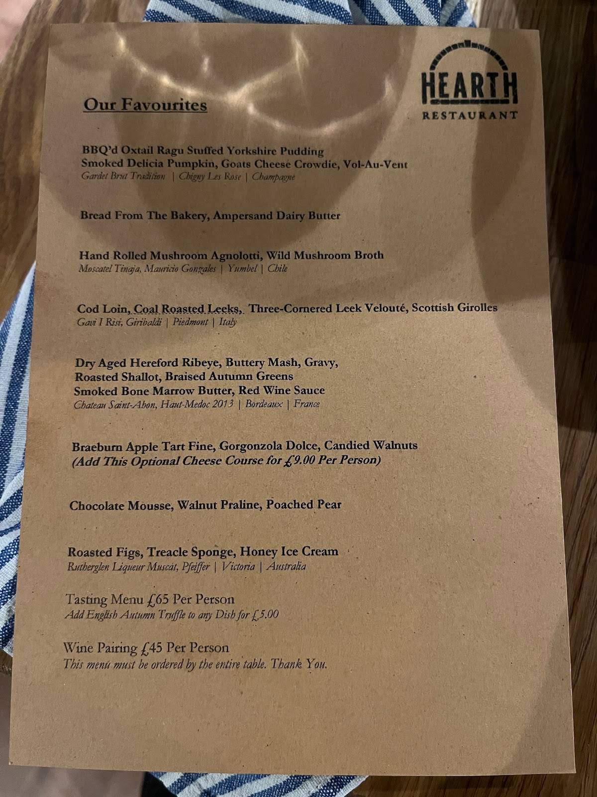 Menu at Hearth Restaurant and Bakery, Hull