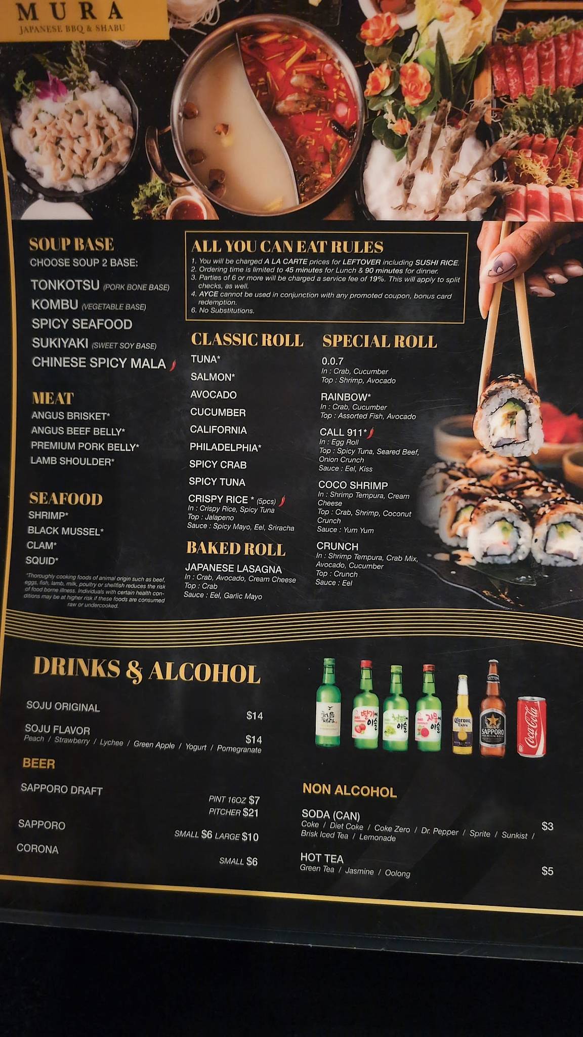 Menu at MURA JAPANESE BBQ & SHABU, Henderson