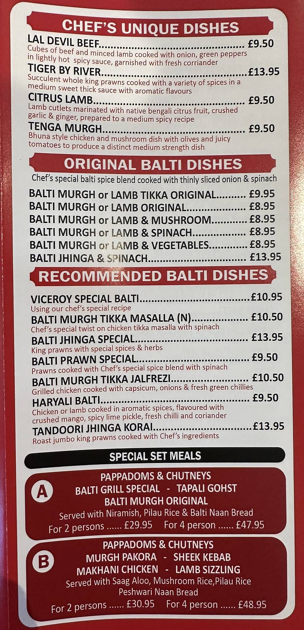 Menu at New Viceroy restaurant, Hengoed
