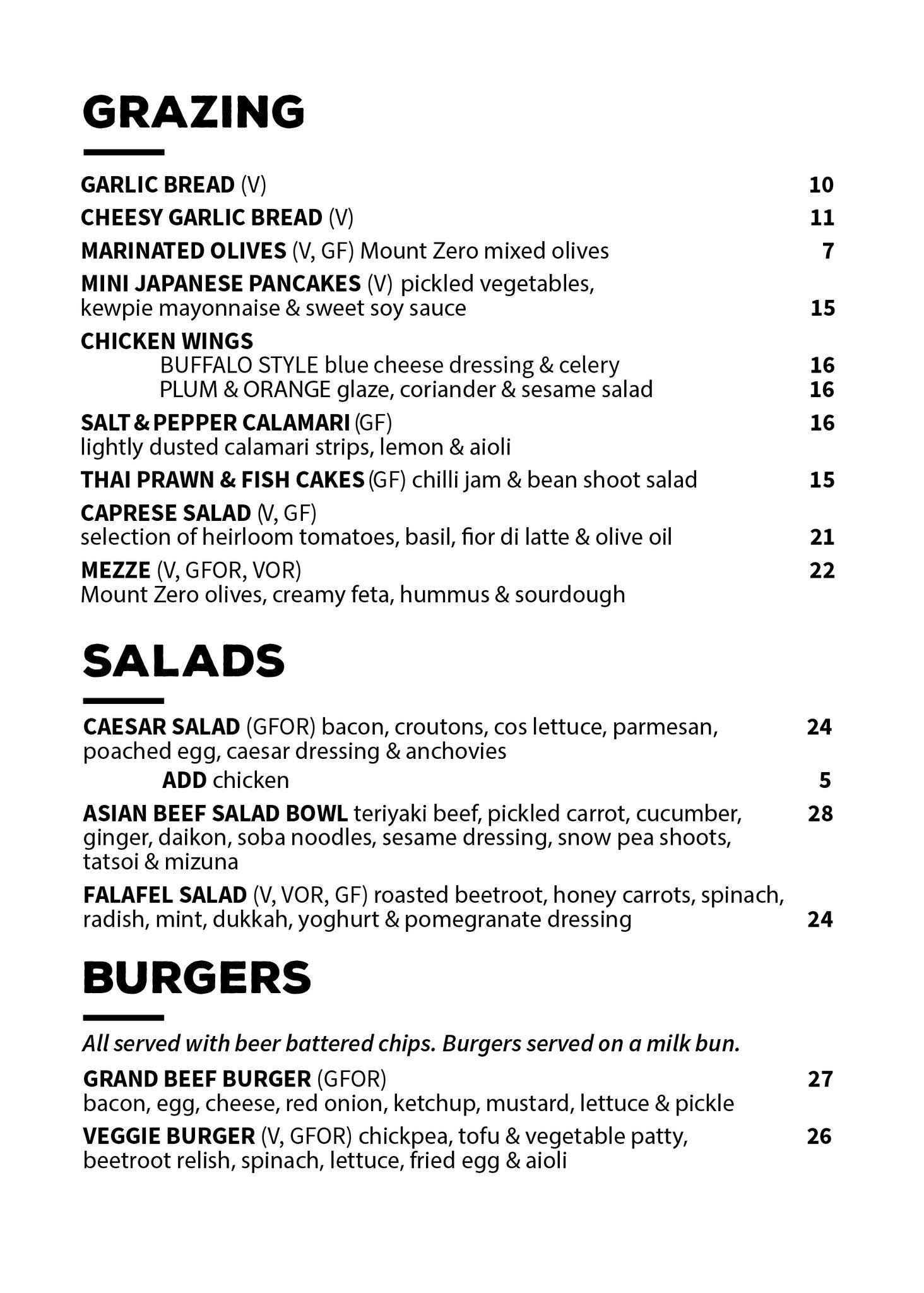 Menu at Yarra Glen Grand Hotel restaurant, Yarra Glen