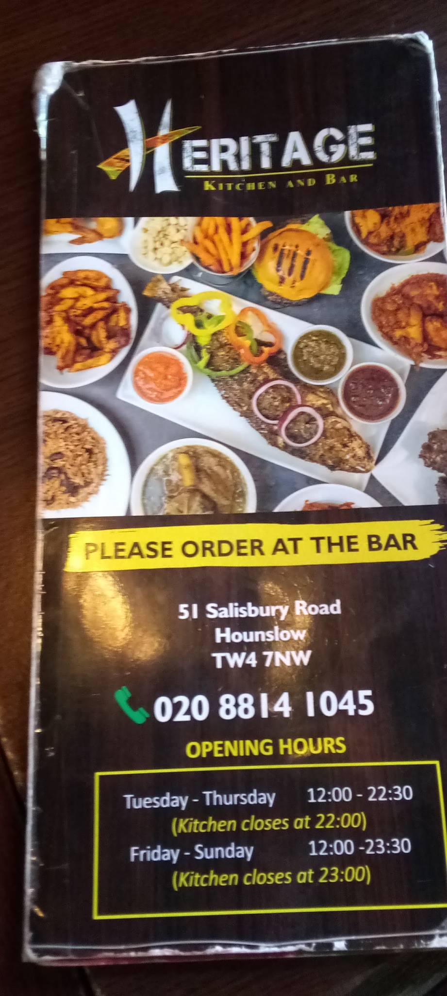 Menu at Heritage Kitchen and Bar, Hounslow