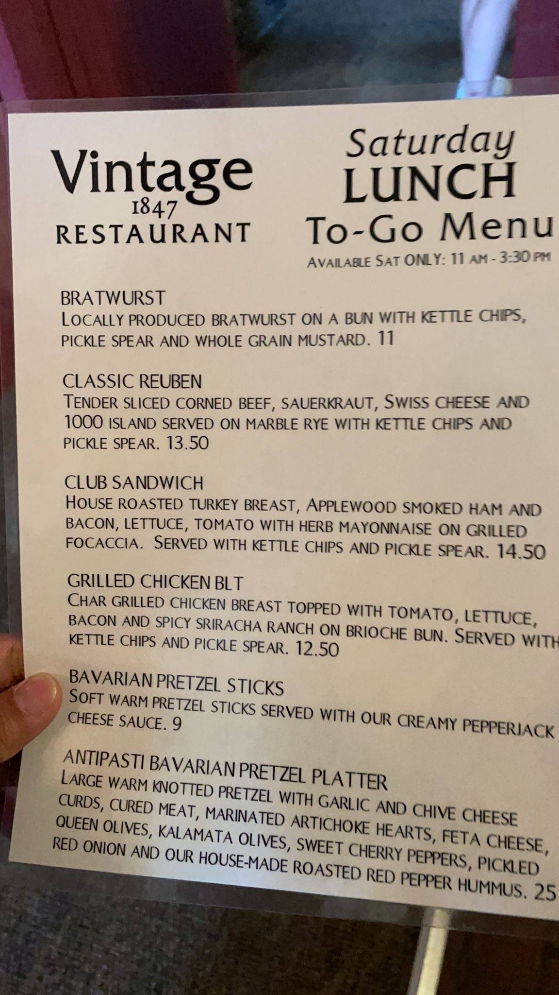Menu at Vintage 1847 Restaurant, Hermann