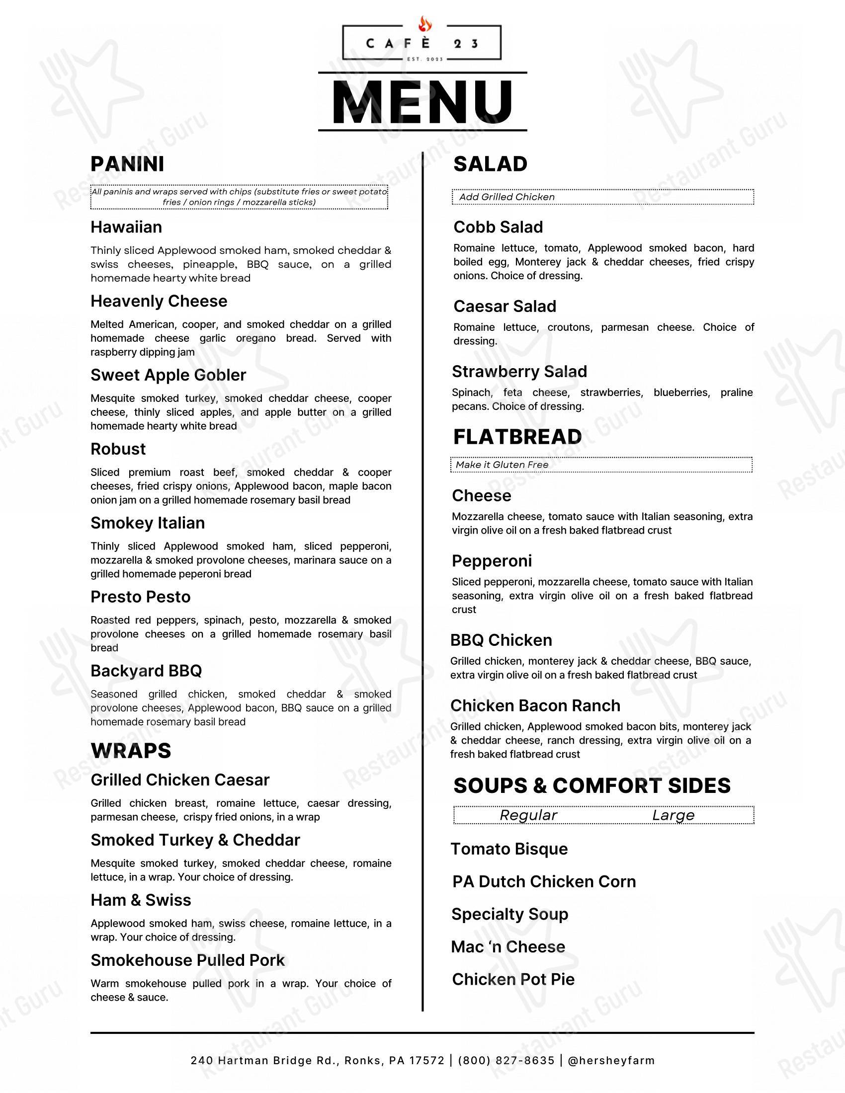 Menu at Hershey Farm Restaurant, Strasburg