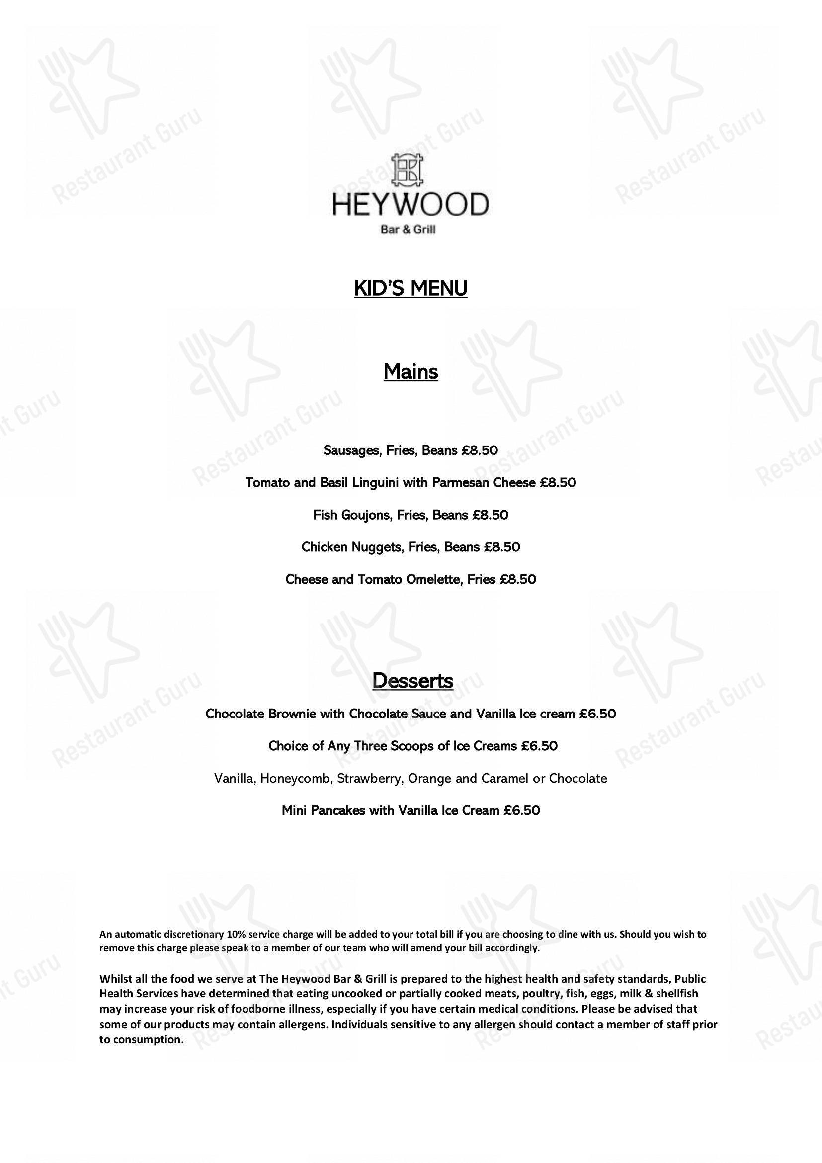 Menu at Heywood Spa Hotel pub & bar, Tenby