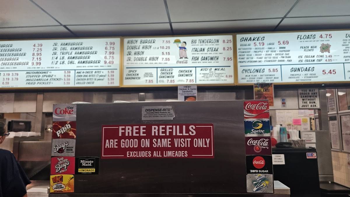 Menu at HiBoy Drive-In fast food, Independence, 924 W US Hwy 24