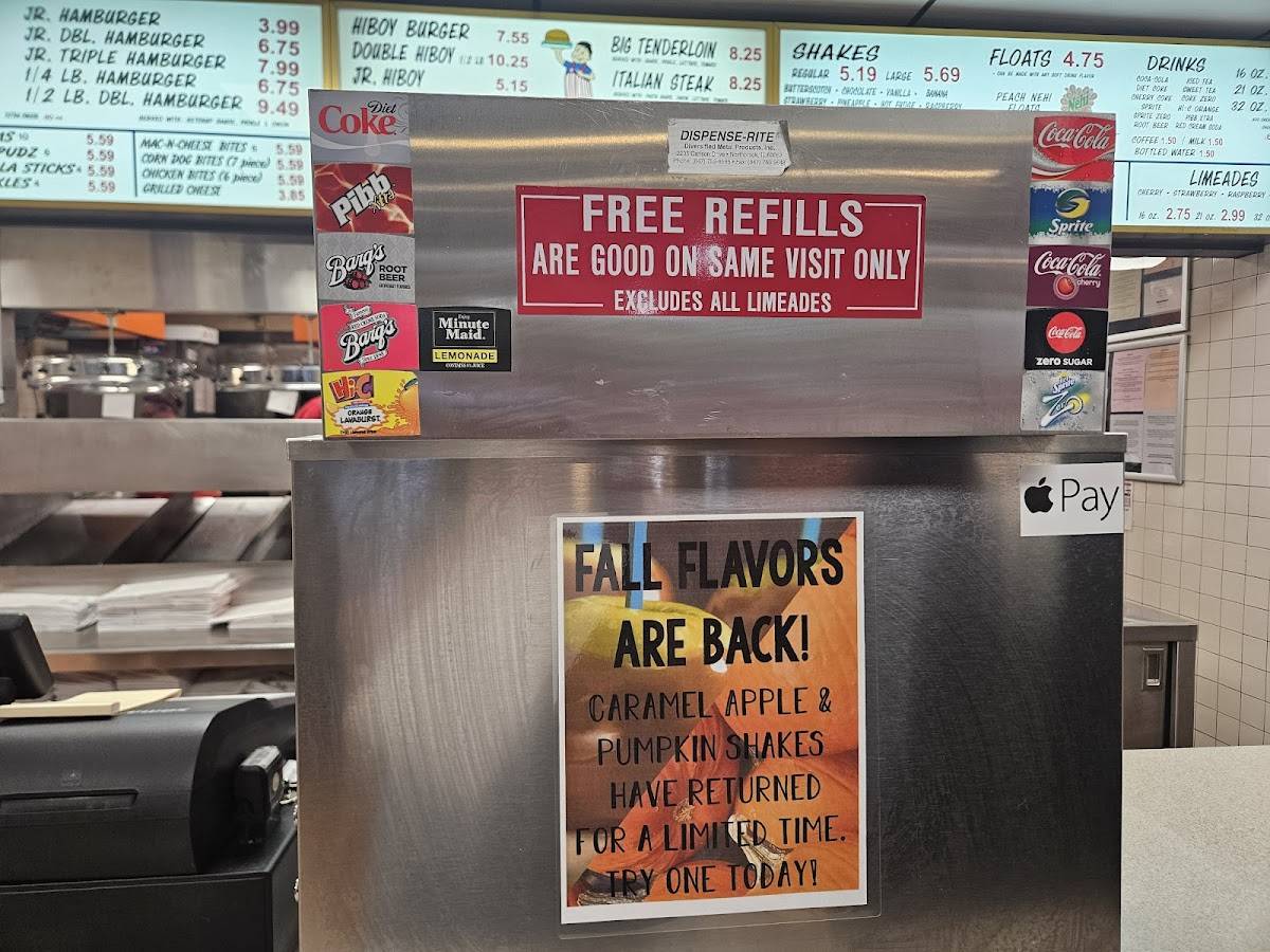 Menu at HiBoy Drive-In fast food, Independence, 924 W US Hwy 24