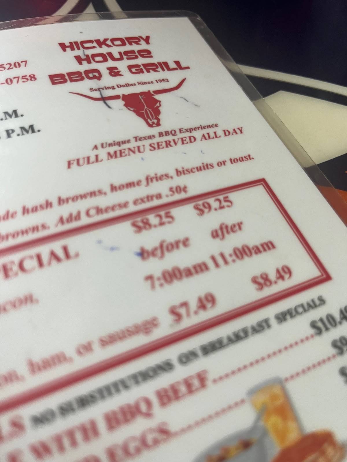 Menu at Hickory House Barbecue, Dallas, 600 S Riverfront Blvd