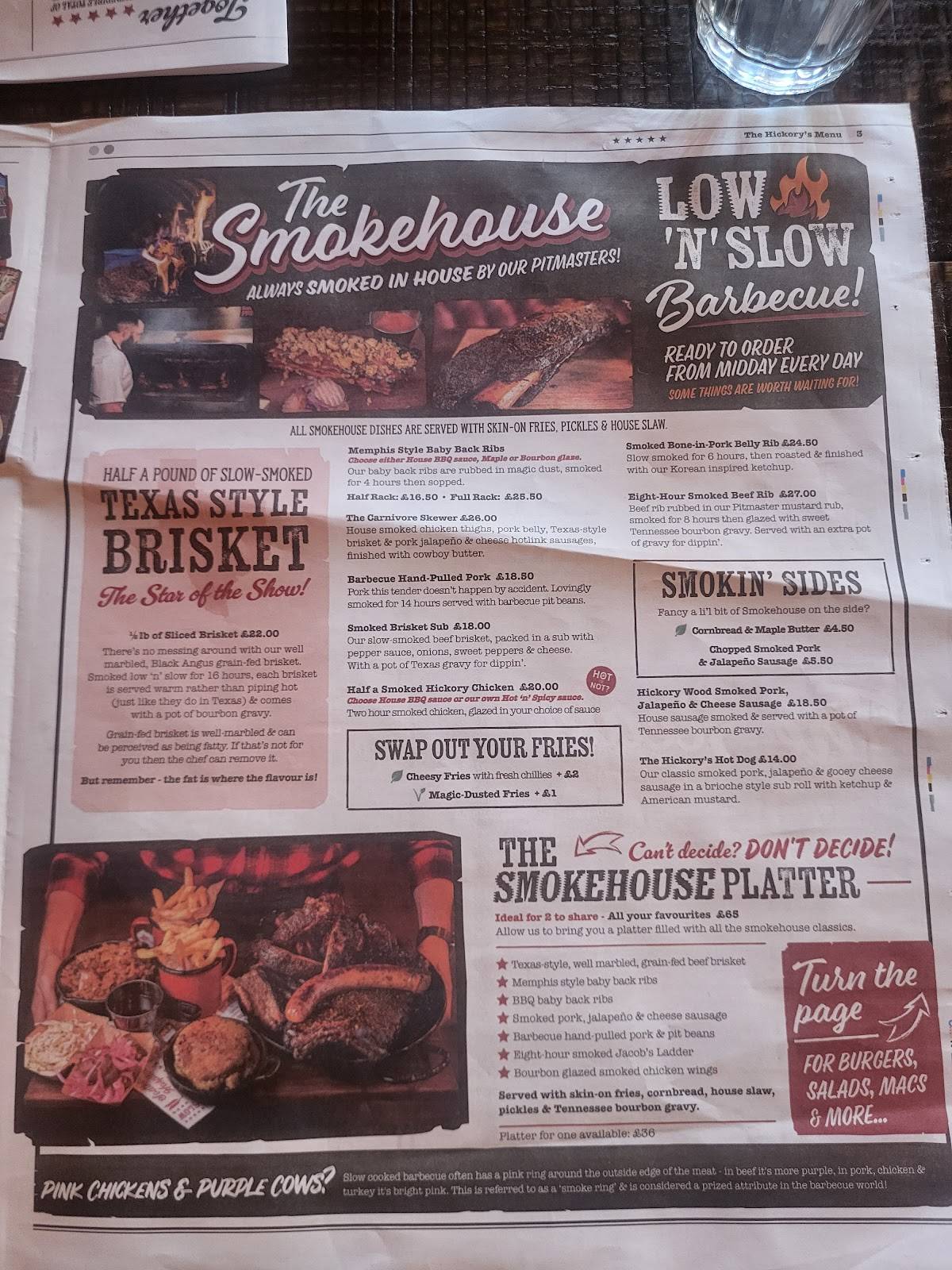 Menu at Hickory's Smokehouse Gloucester restaurant, Gloucester