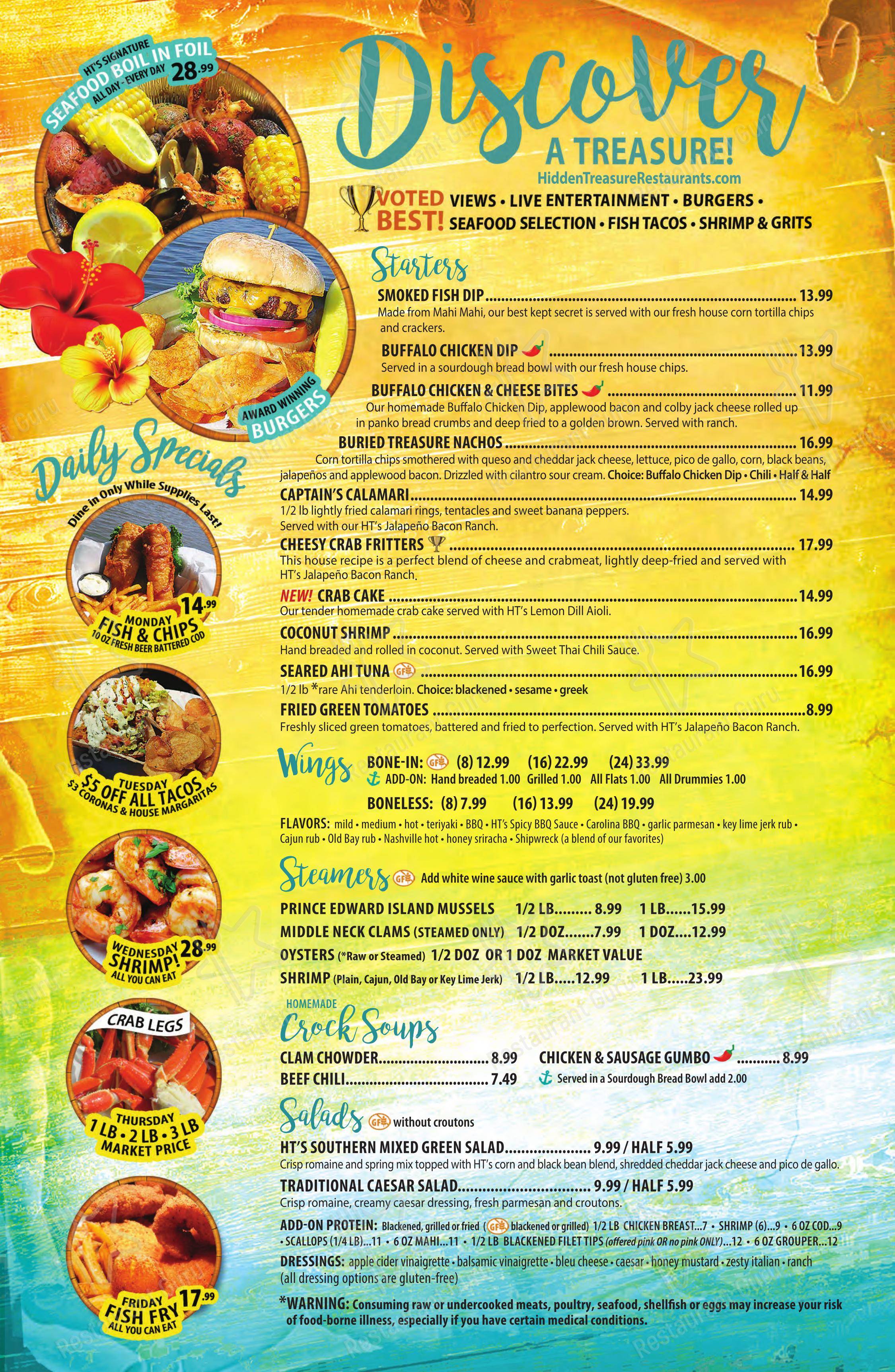 Menu at Hidden Treasure Rum Bar & Grill, Ponce Inlet