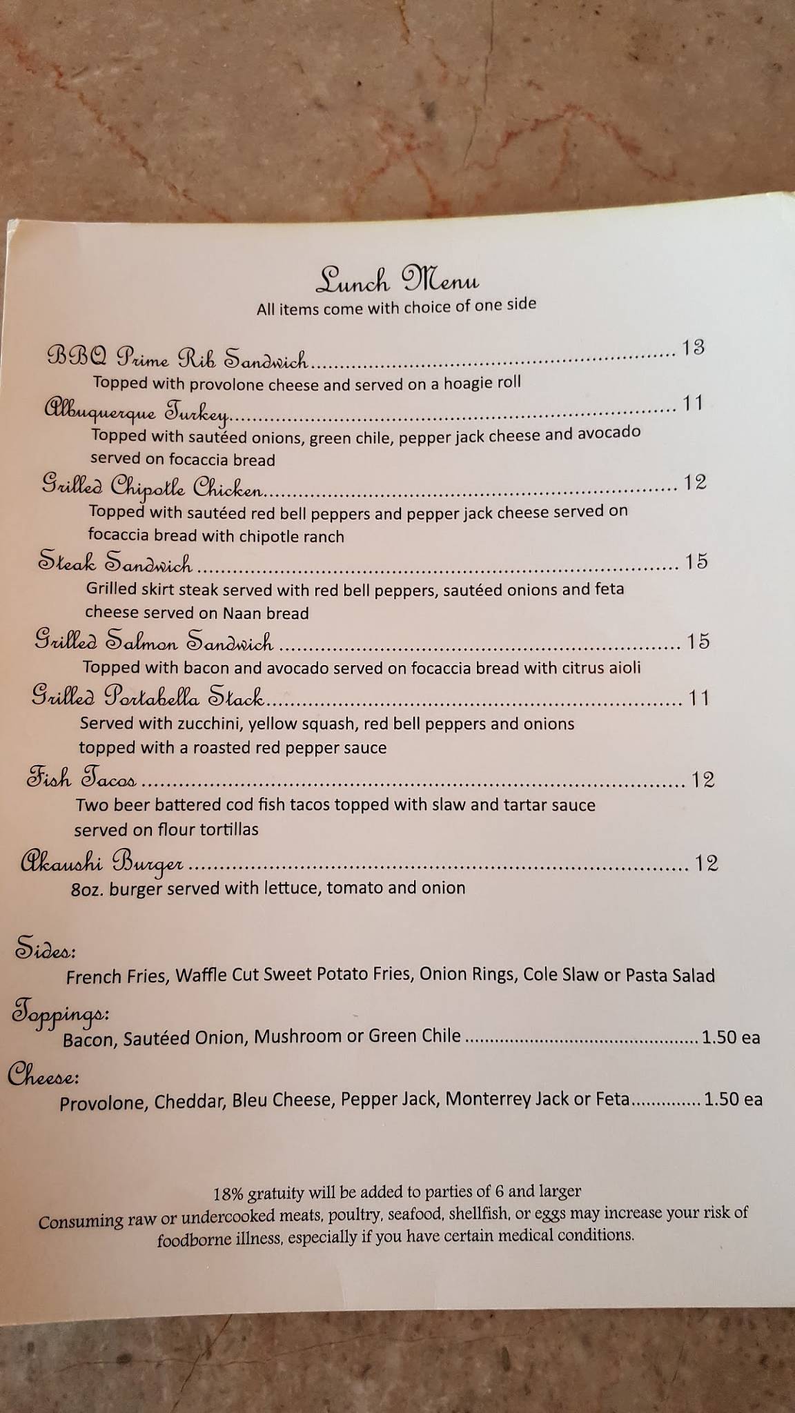 Menu at High Finance Restaurant, Albuquerque, 40 Tramway Rd NE