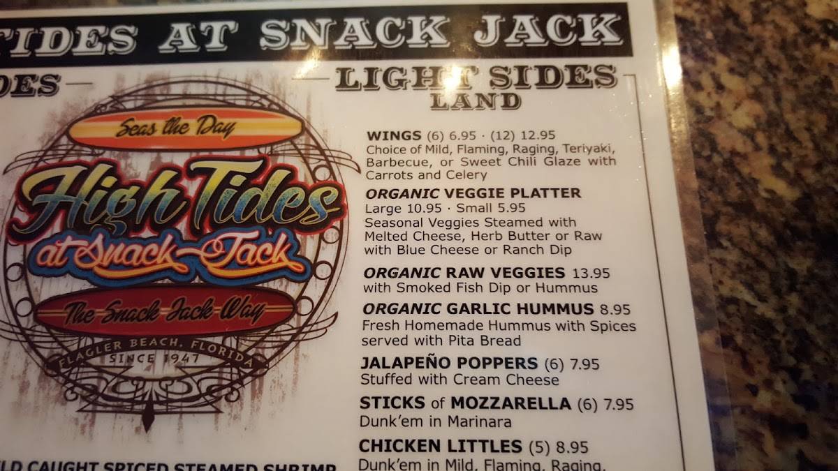 Menu at High Tides At Snack Jack pub & bar, Flagler Beach