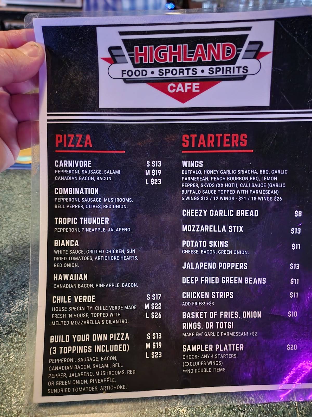 Menu at Highland Pizza & Pub, Bakersfield