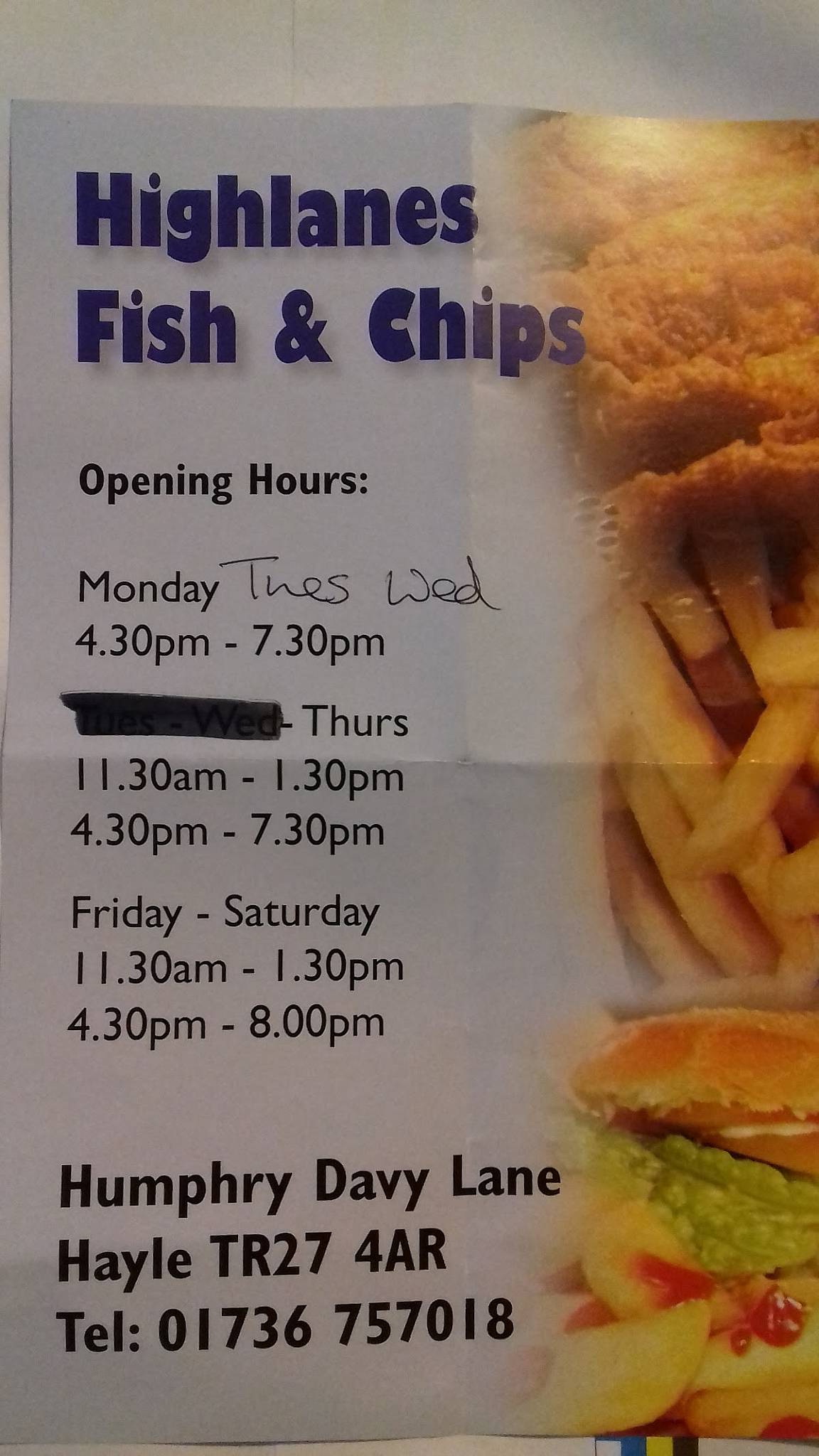 Menu at Highlanes Fish & Chips fast food, Hayle