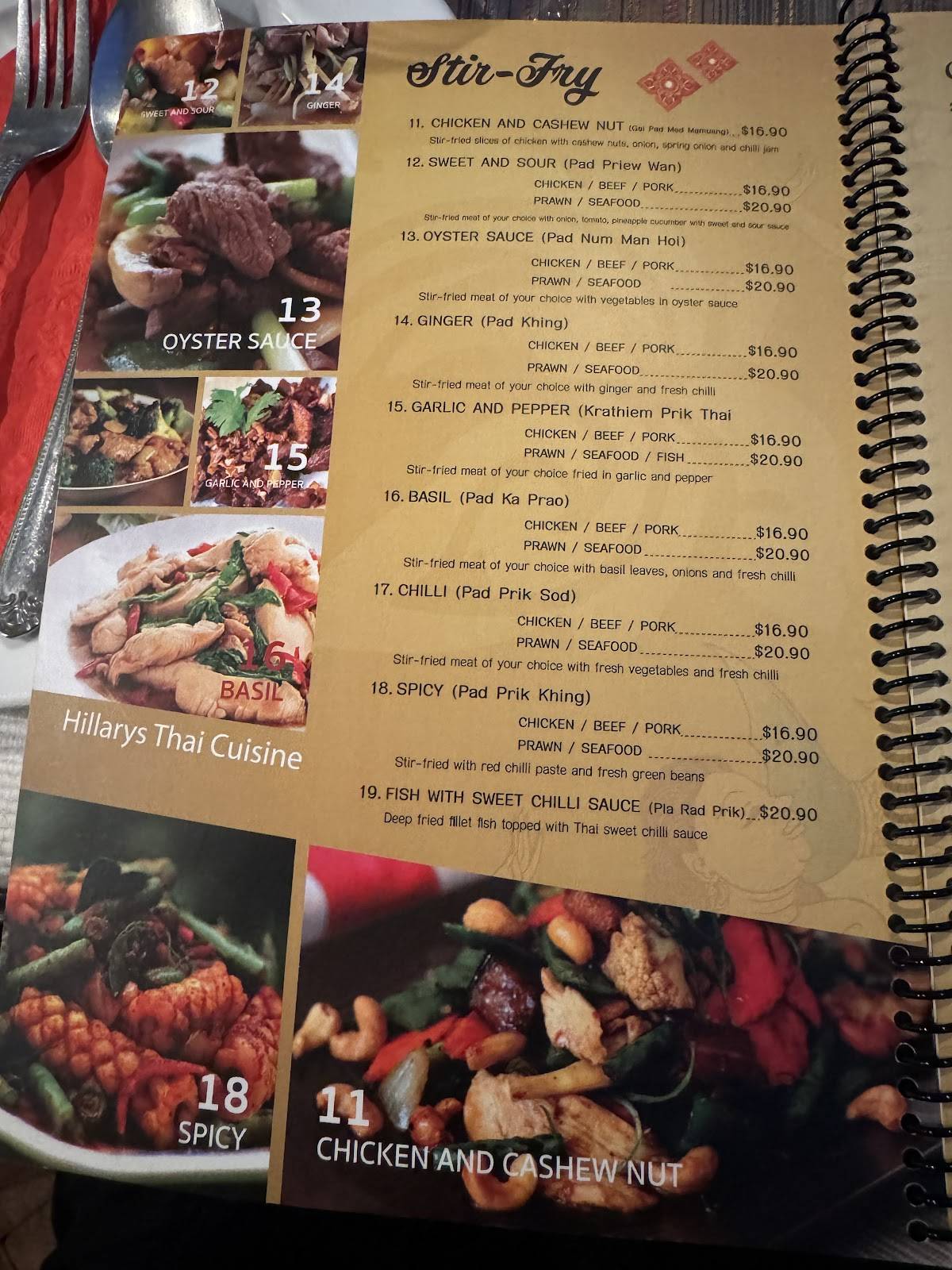 Menu at Hillarys Thai Cuisine restaurant, Hillarys