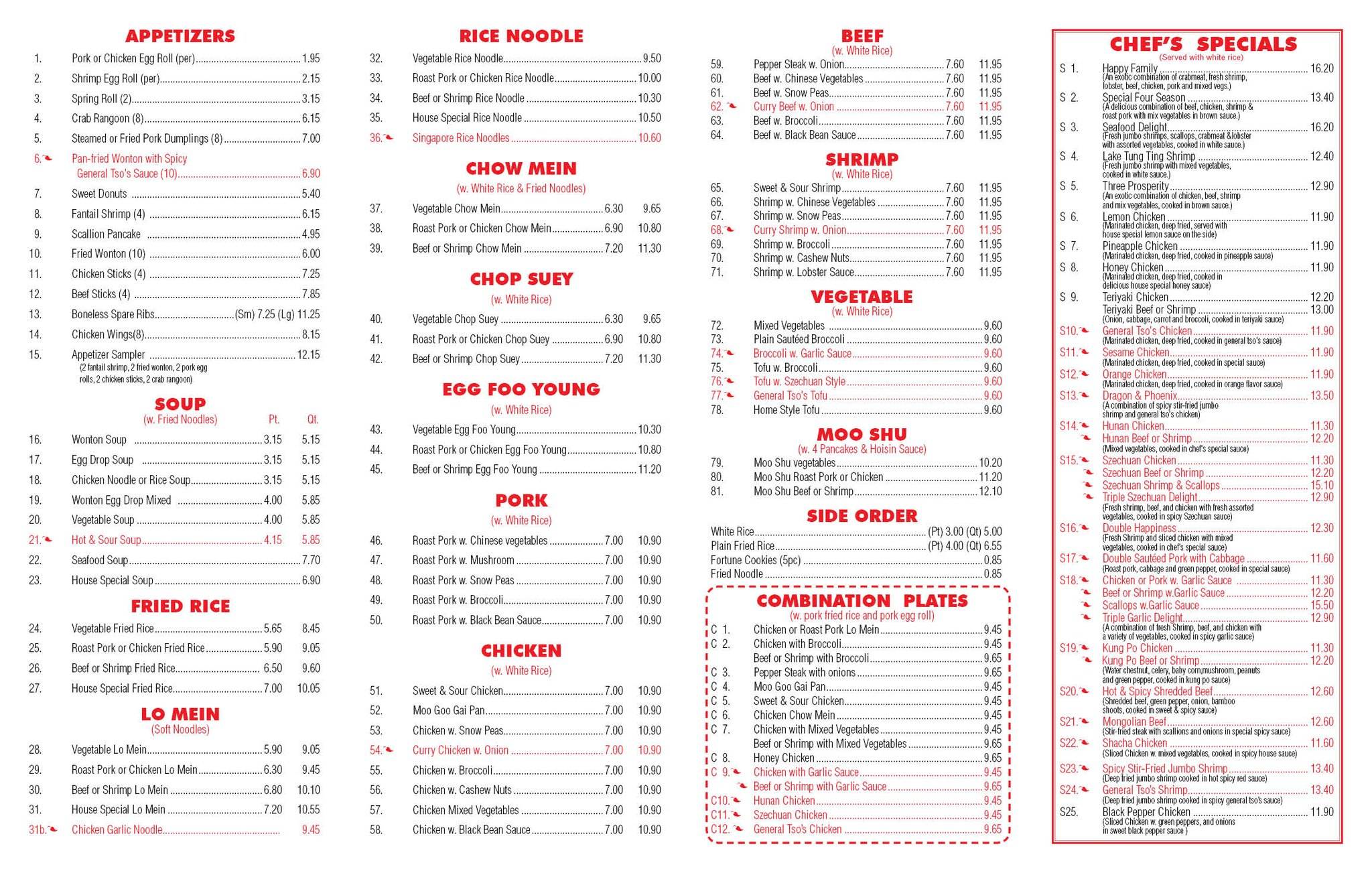 Menu at Hing Wong restaurant, Springdale