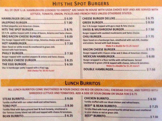 Menu at Hits The Spot Diner restaurant, Lakewood