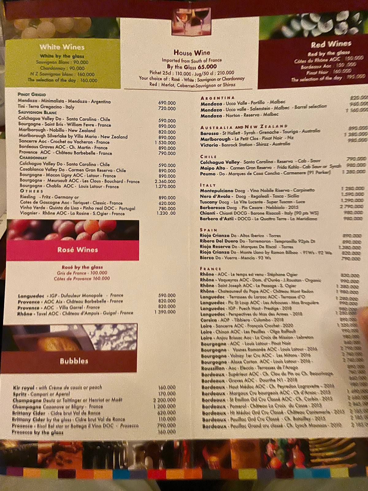 Menu at La Plancha restaurant, Ho Chi Minh City