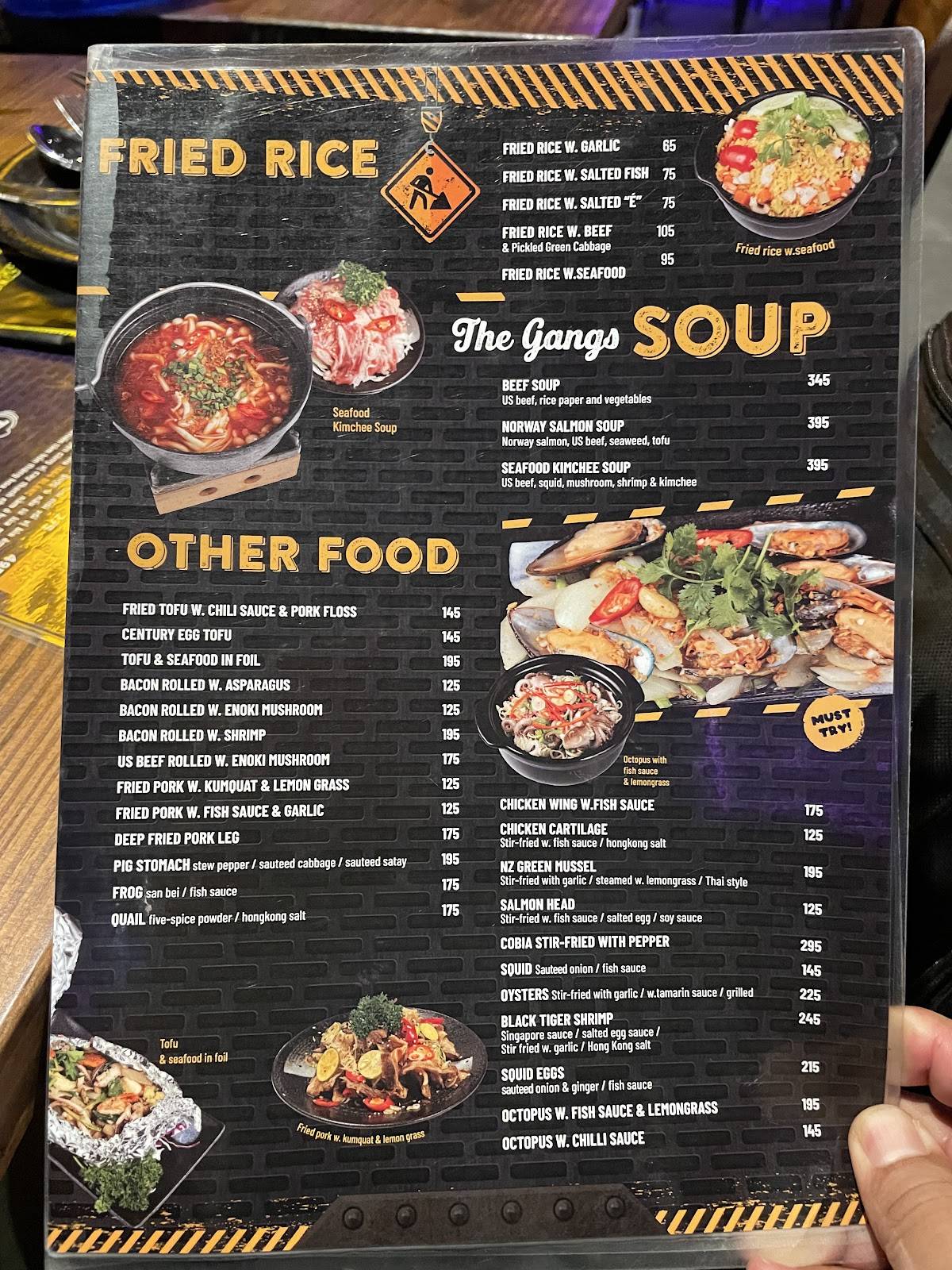 Menu at The Gangs Central restaurant, Ho Chi Minh City