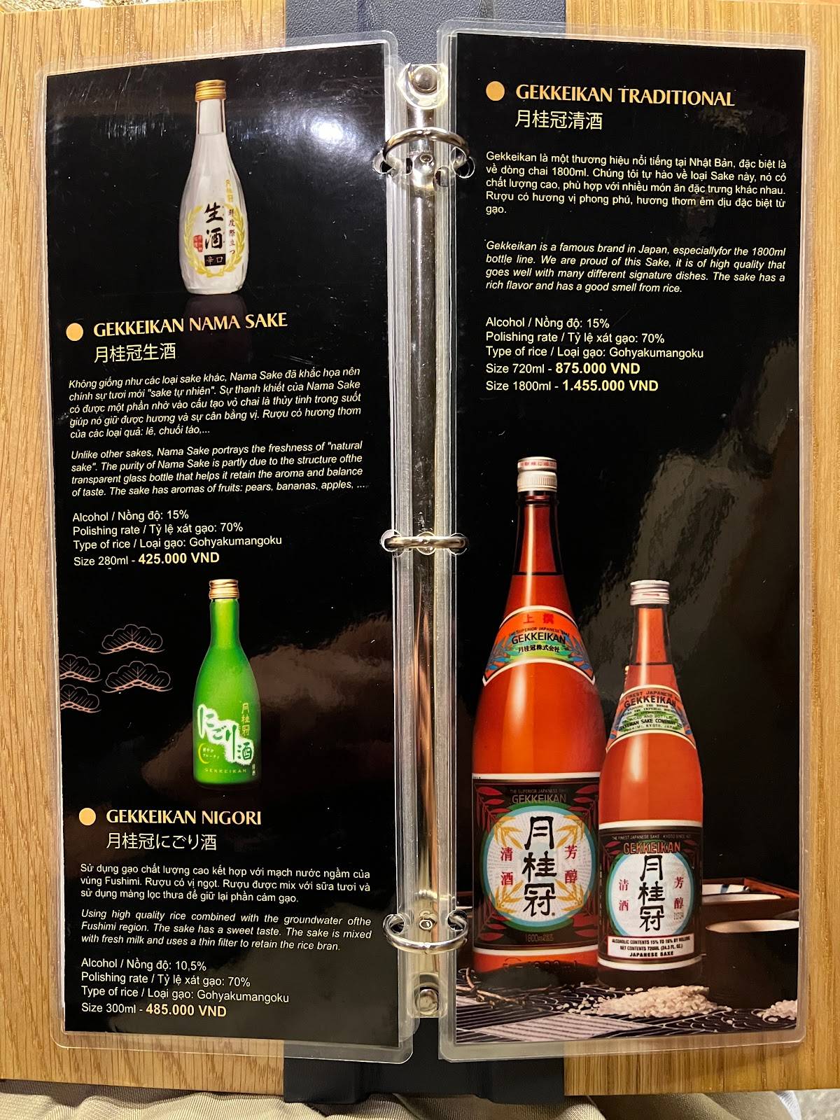 Carta del restaurante izakaya Matsuki, Ciudad Ho Chi Minh (Saigón)