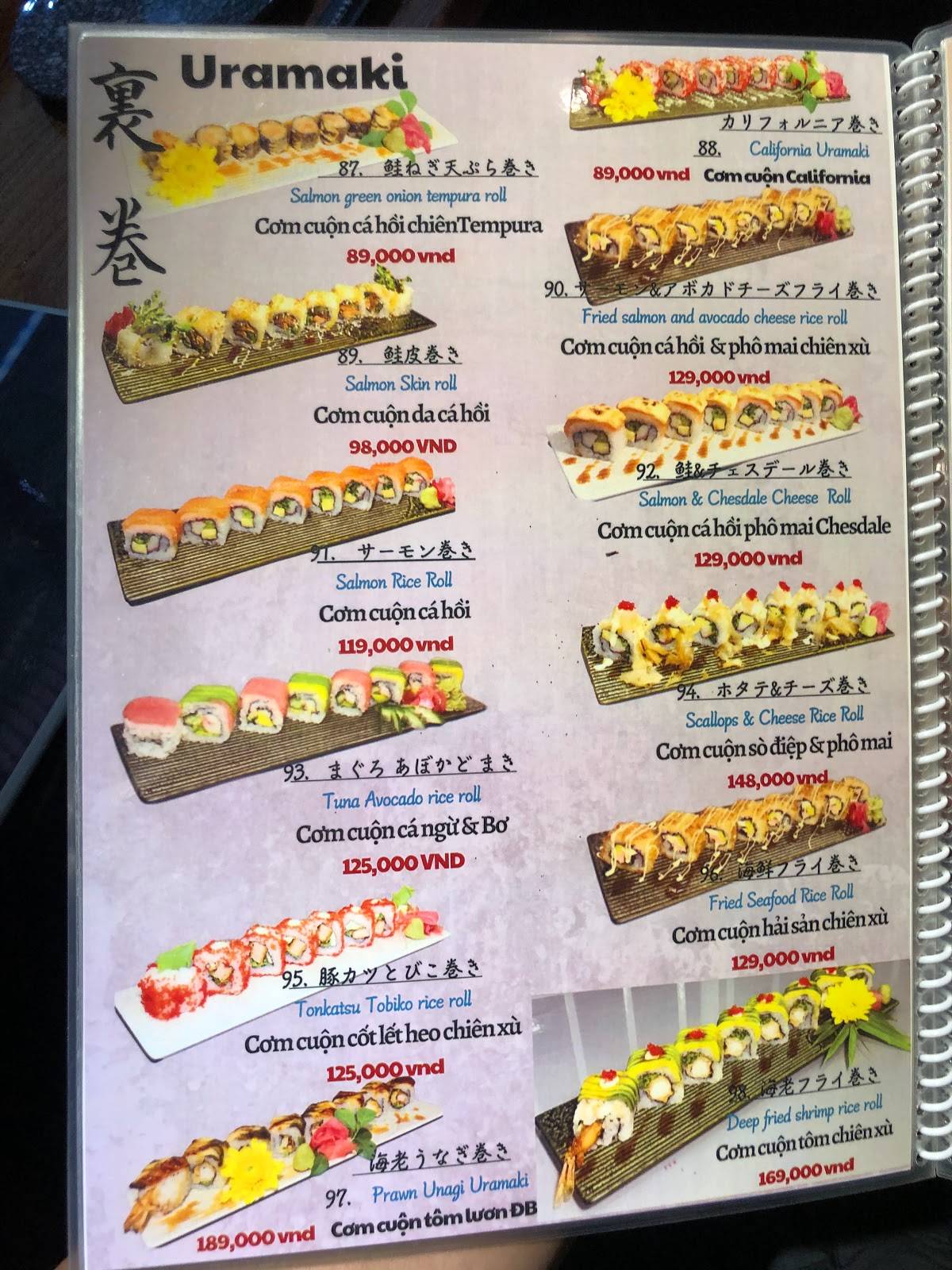 Carta del restaurante izakaya Matsuki, Ciudad Ho Chi Minh (Saigón)