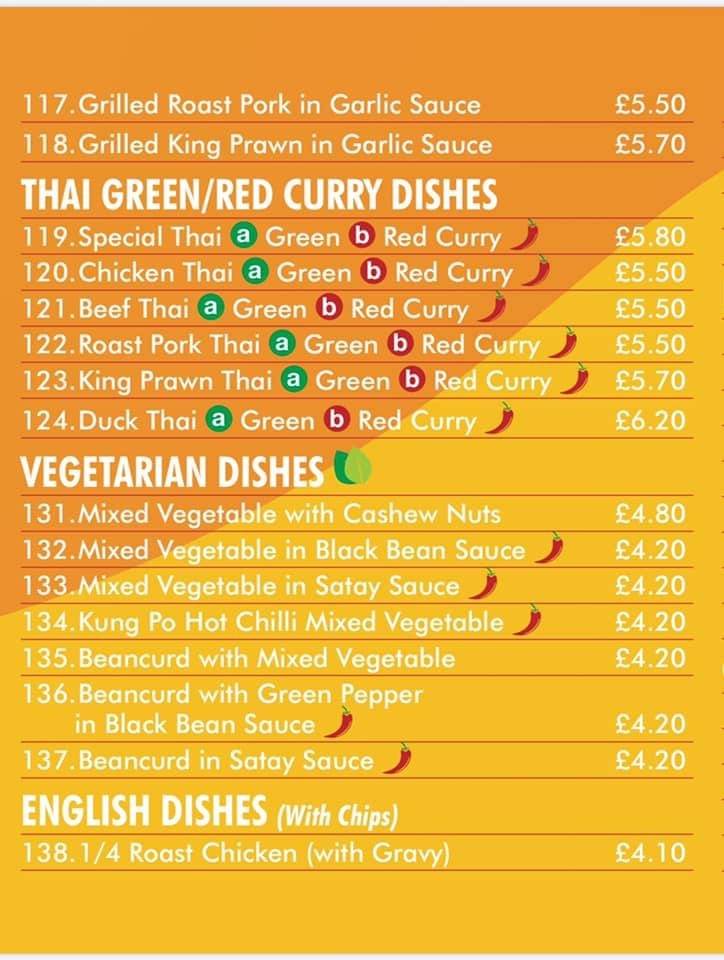 Menu at Ho-Wah fast food, Huddersfield