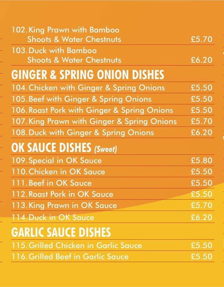 Menu at Ho-Wah fast food, Huddersfield